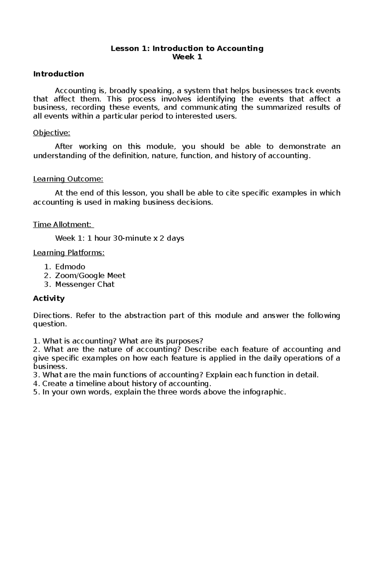 FABM1- Lesson-1 - Lecture notes 1 - Lesson 1: Introduction to ...