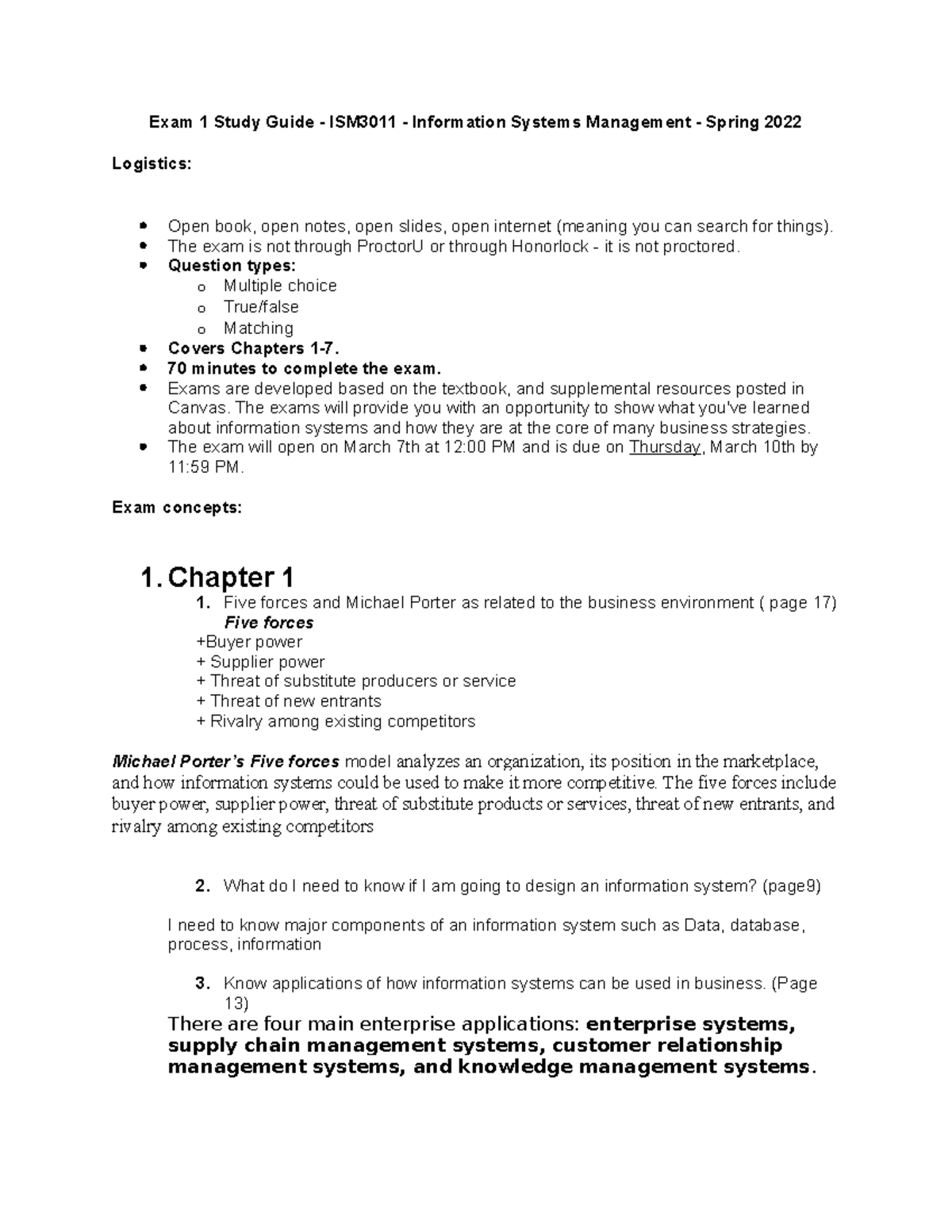 Exam 1 Study Guide ISM - This is everything you need to know before ...