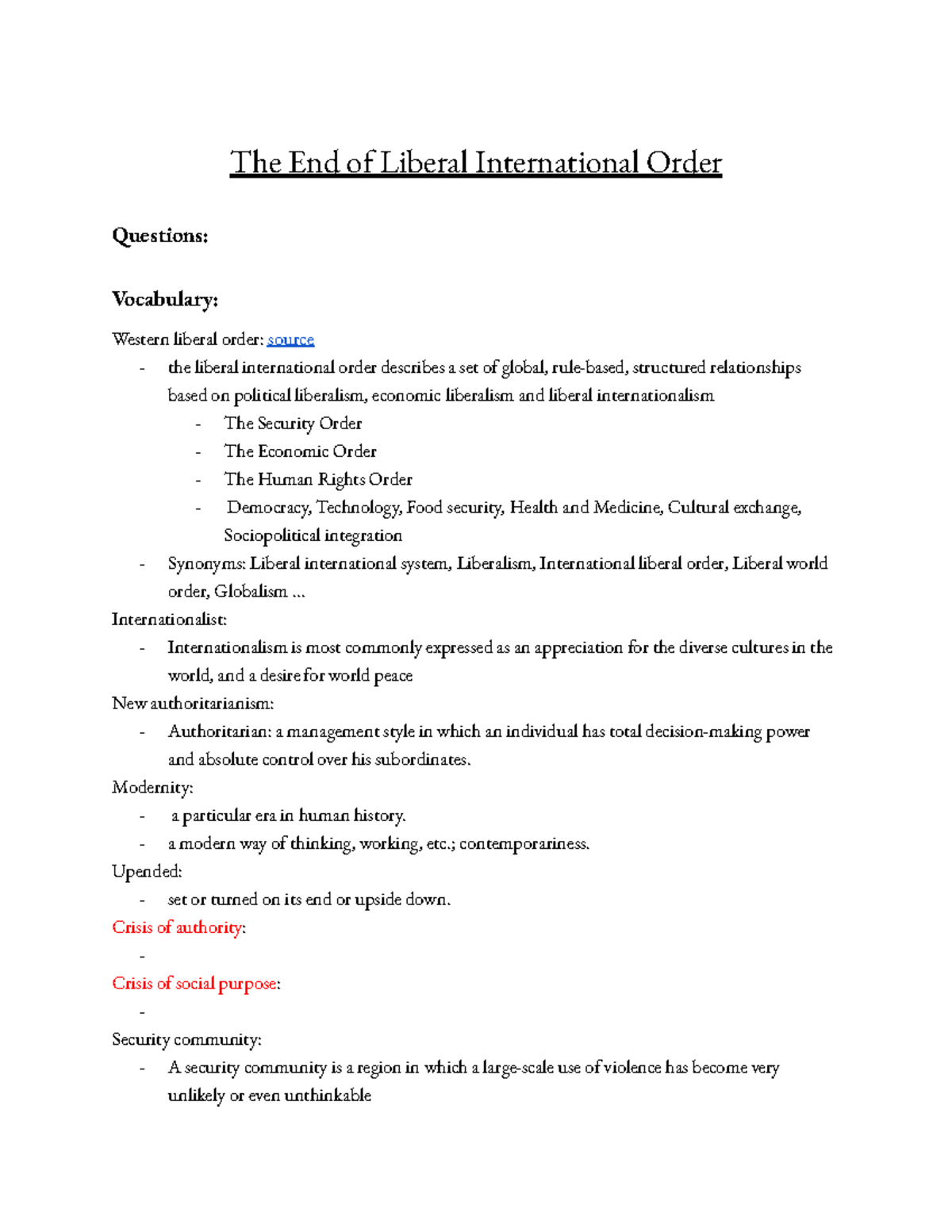 Notes - John Ikenberry - the End of Liberal International Order - The ...