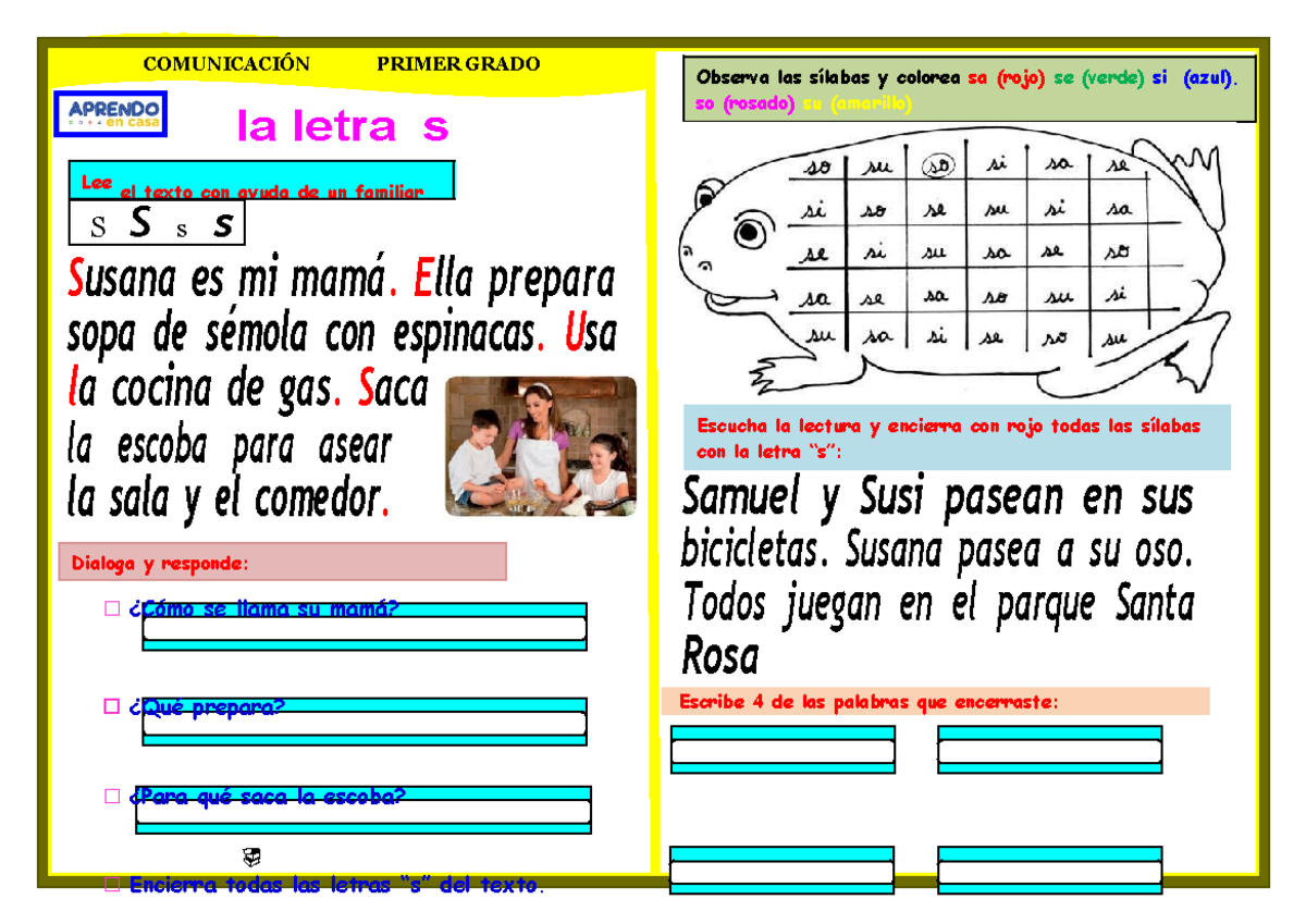 lectura de la letra s de manera comprensiva - Dialoga y responde ...