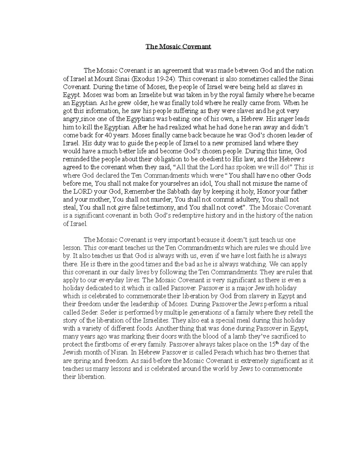 The Mosaic Covenant - This covenant is also sometimes called the Sinai ...
