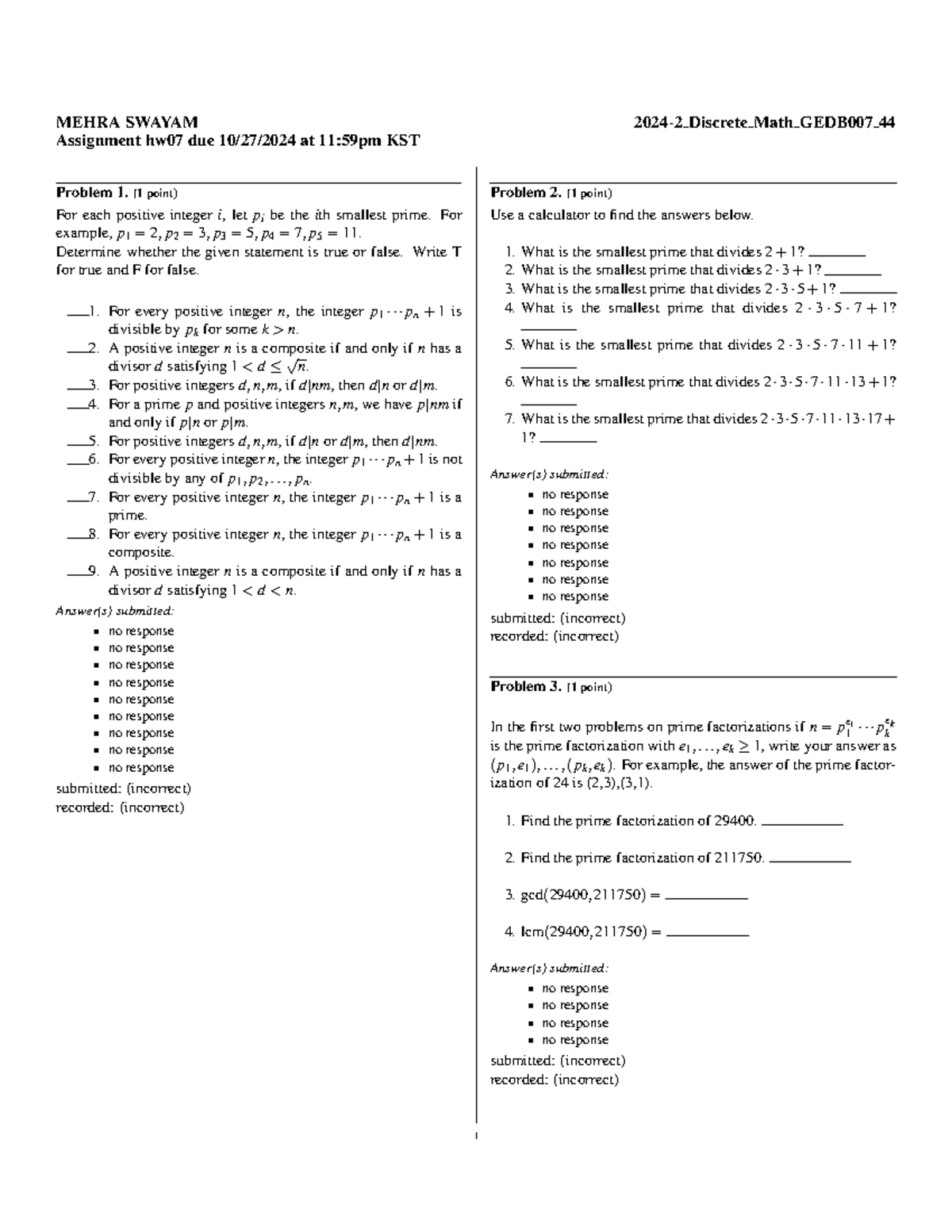 2024-2 Discrete Math GEDB007 44 - (1 point) For each positive integer i ...