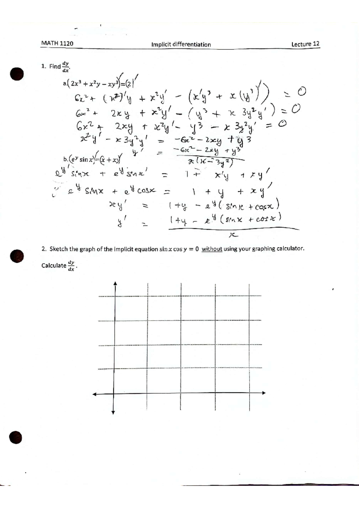 CALC 1 Practice Sheet Implicit Differentiation - MATH 1120 - Studocu