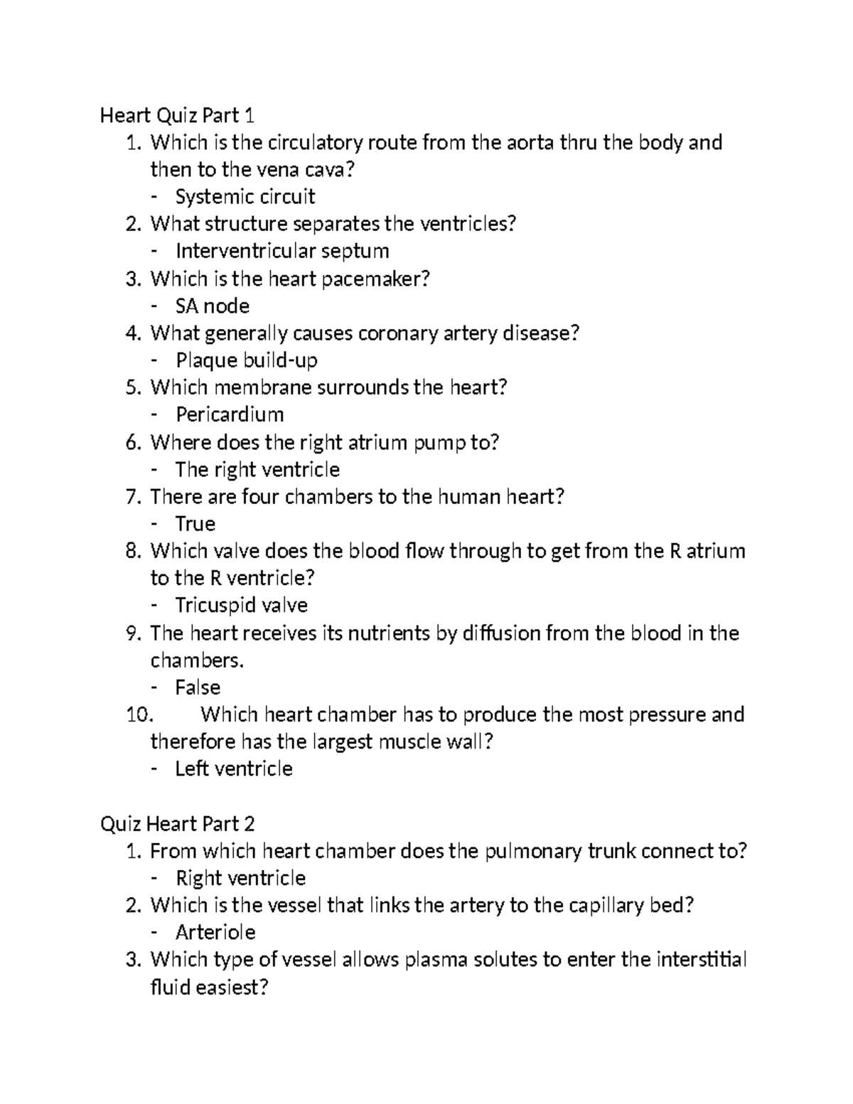 Quizzes 4-6 - Heart Quiz Part 1 1. Which is the circulatory route from ...