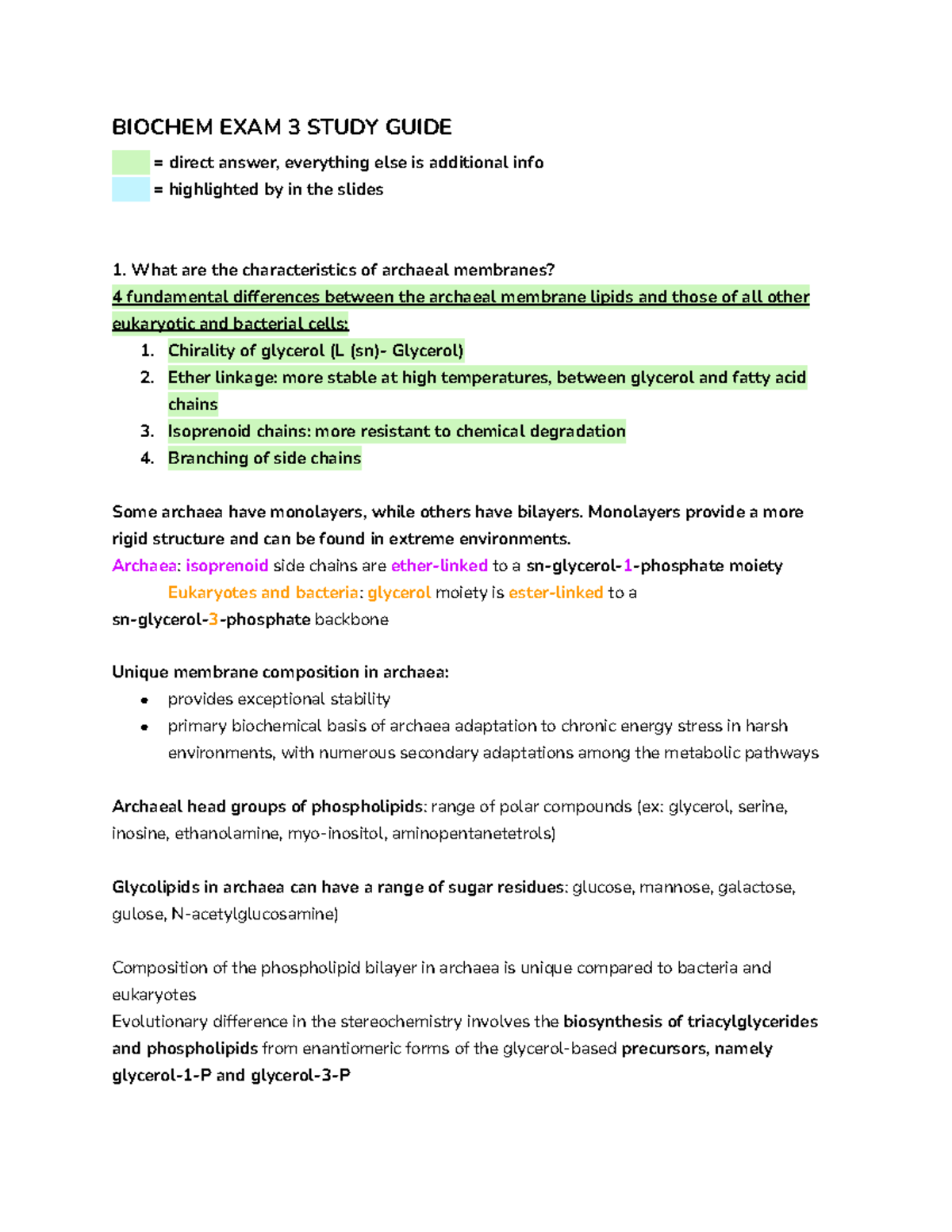 Biochem exam 3 study guide - BIOCHEM EXAM 3 STUDY GUIDE = direct answer ...