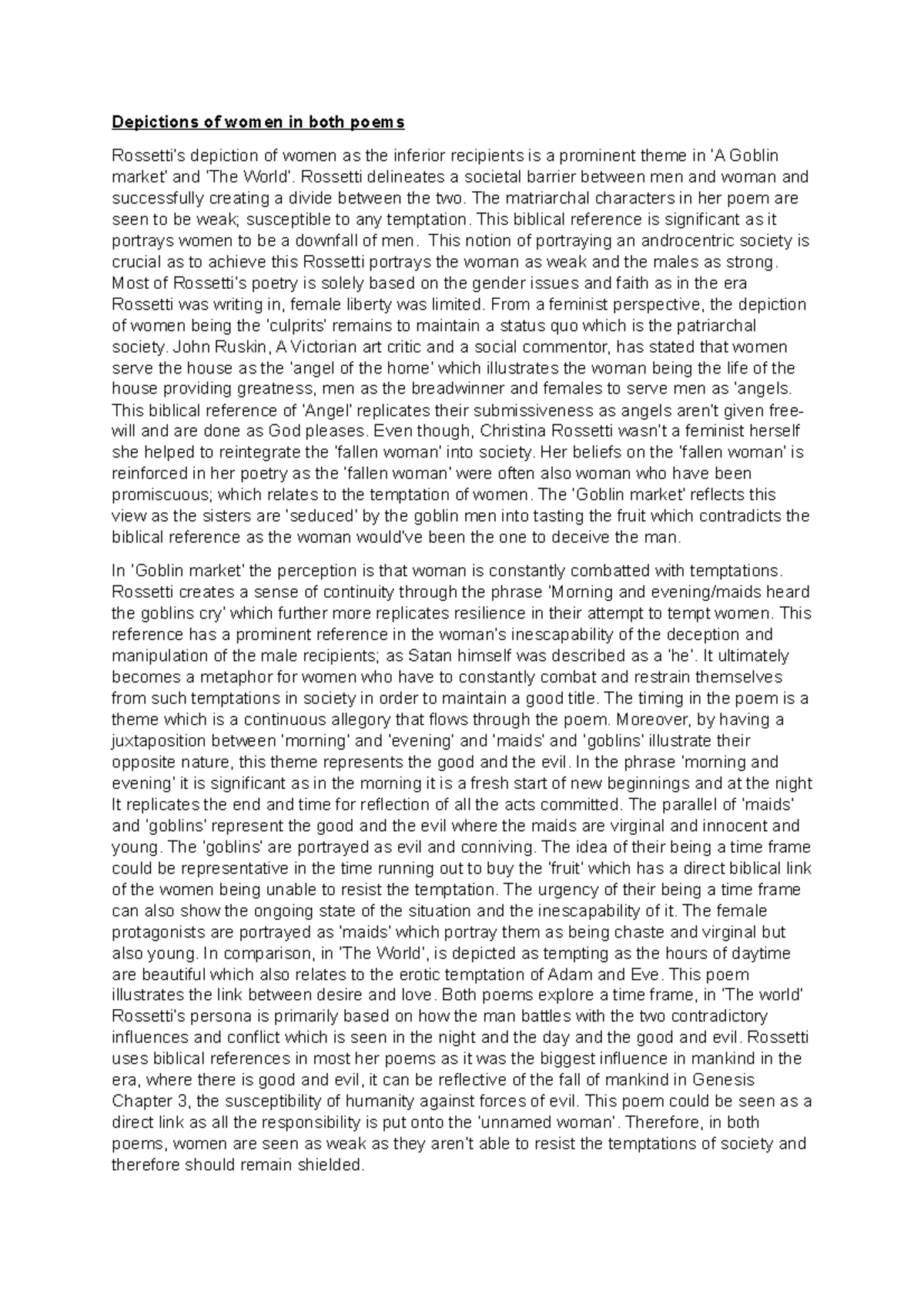 Depictions of women in both poems - Depictions of women in both poems ...