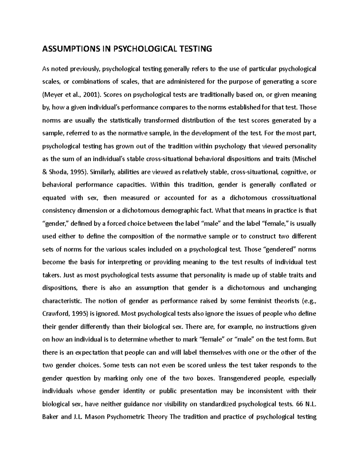 Assumptions IN Psychological Testing - ASSUMPTIONS IN PSYCHOLOGICAL ...