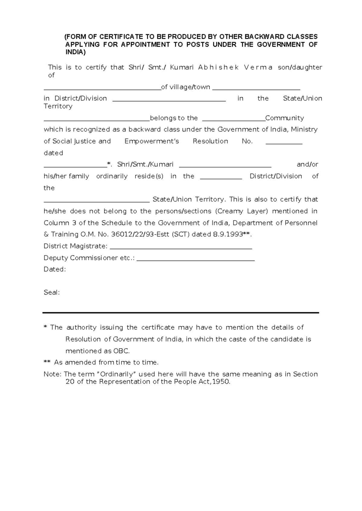 OBC Certificates - ScienceNOTES - (FORM OF CERTIFICATE TO BE PRODUCED ...