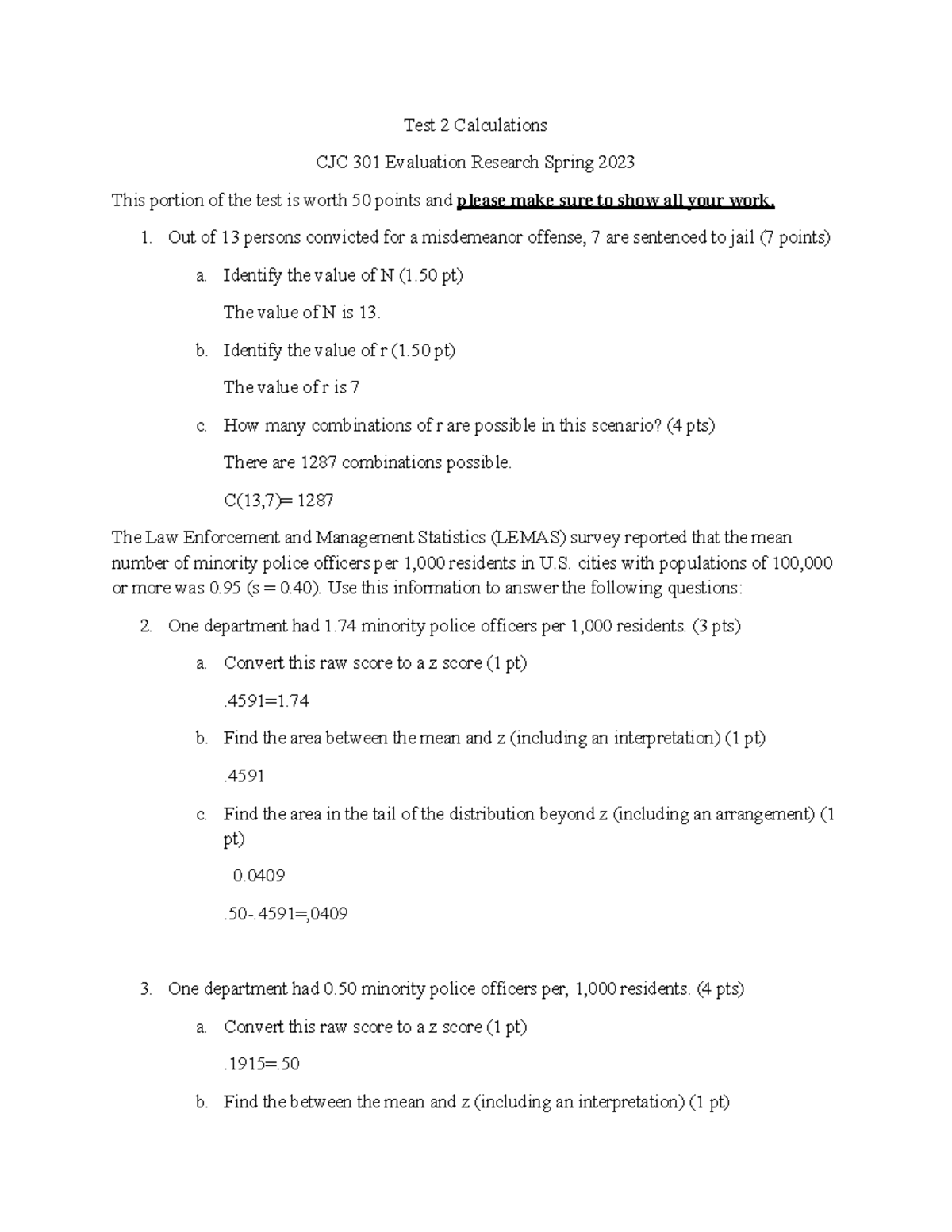 Test 2 Calculations Spring 2023 CJC 301 2 - Test 2 Calculations CJC 301 ...