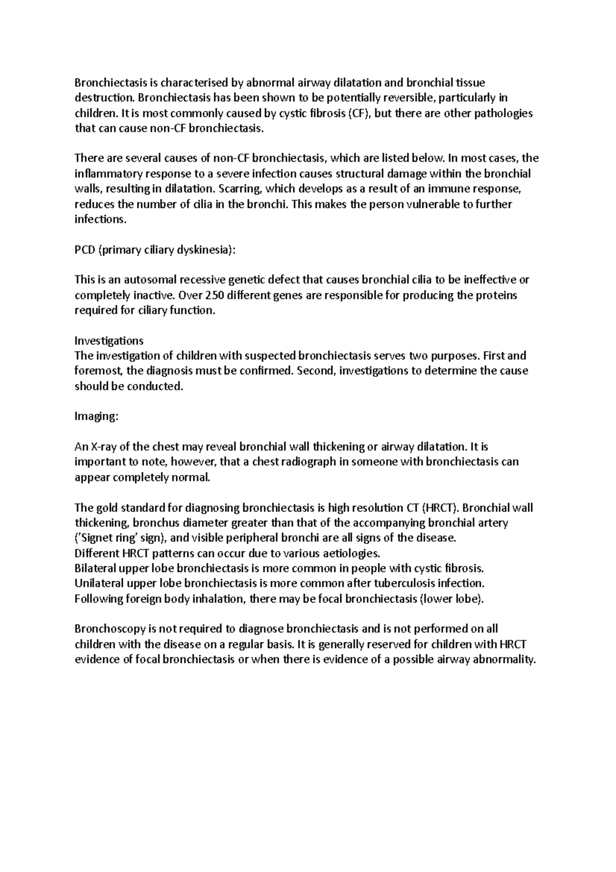 Bronchiectasis - Notes from nursing - Bronchiectasis is characterised ...