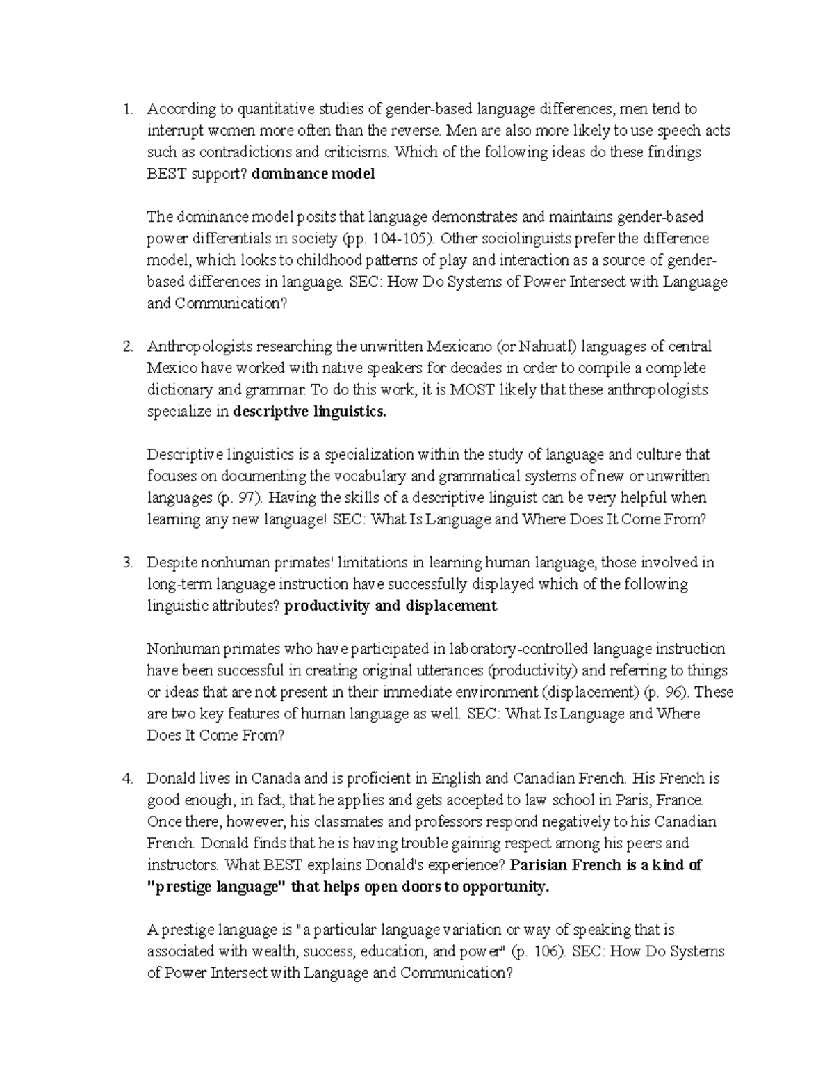 Chapter 4 Language Review - According to quantitative studies of gender-based language ...