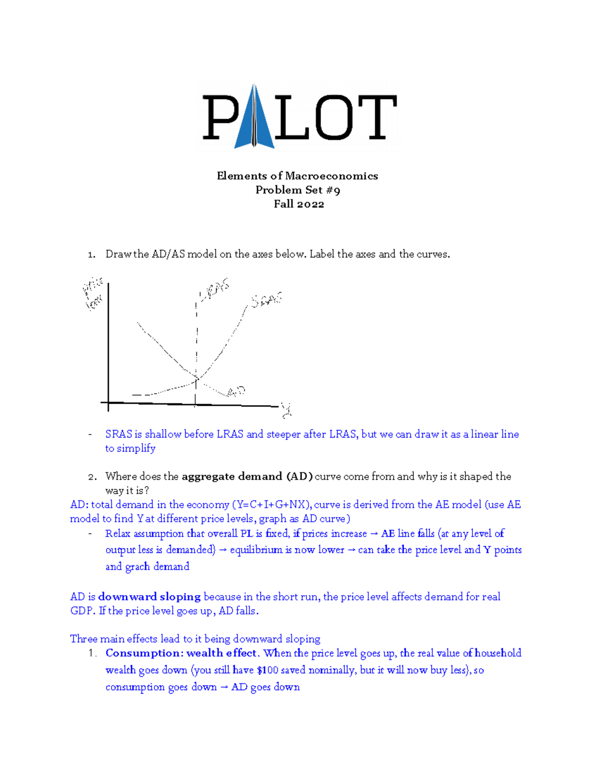 Macro PS9 - F22 Answer Key - Elements of Macroeconomics Problem Set ...