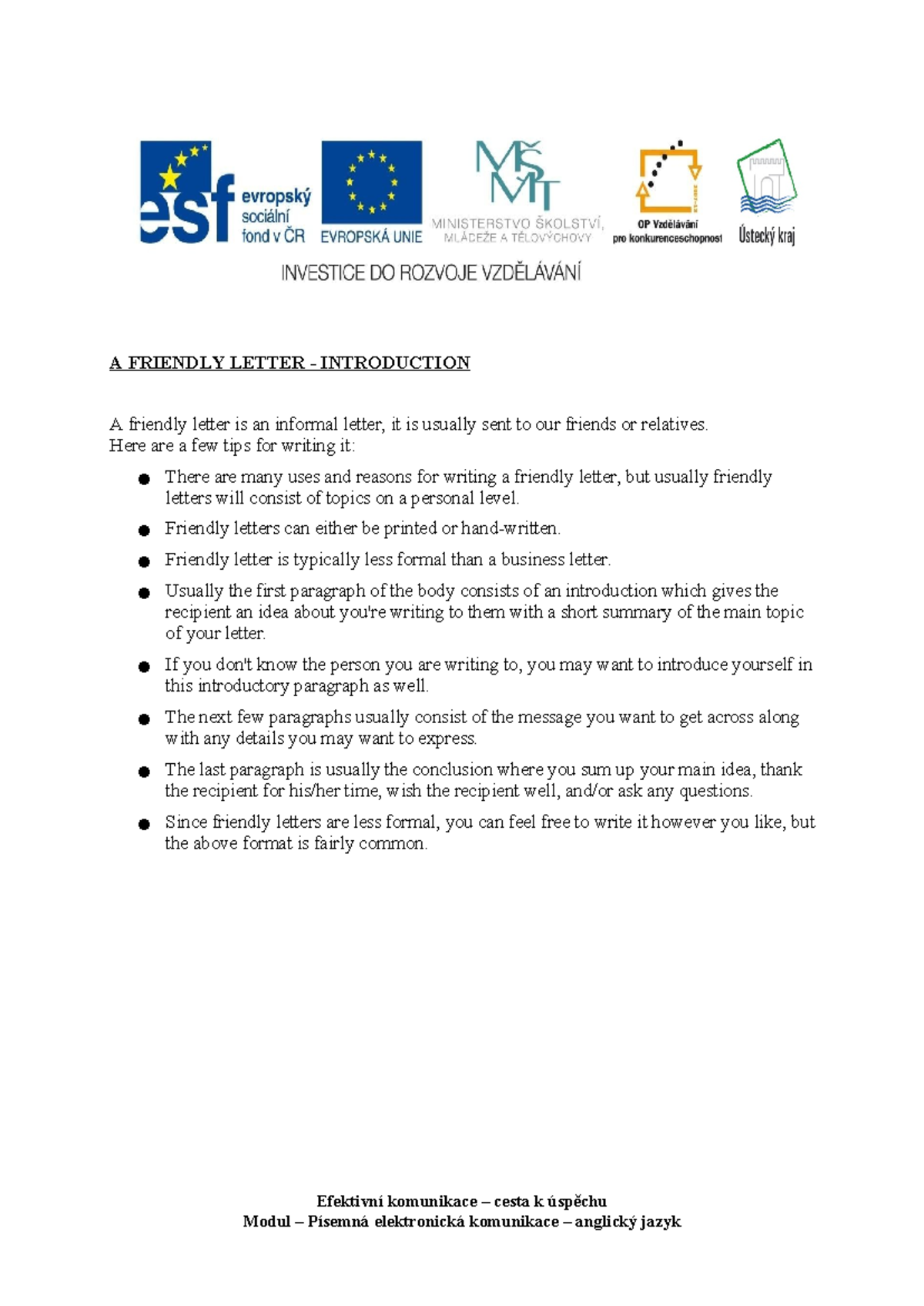 Friendly letter format 01 - A FRIENDLY LETTER - INTRODUCTION A friendly ...