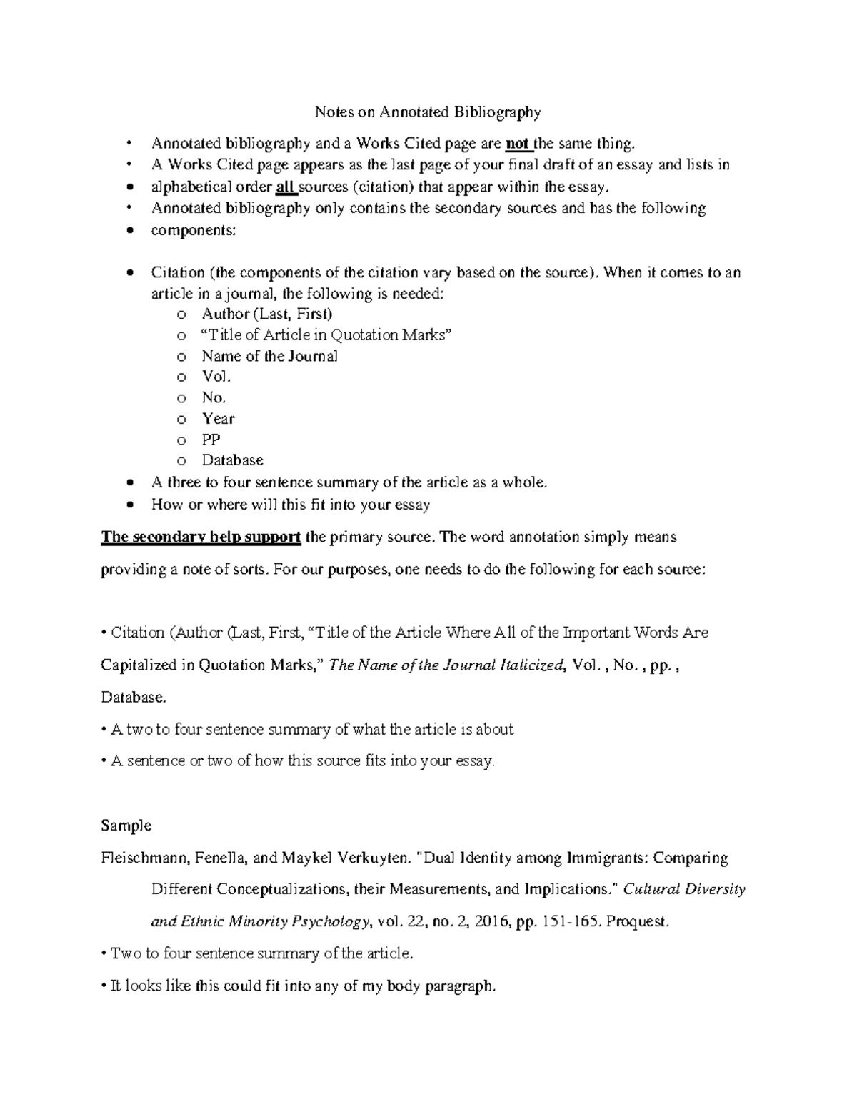 Notes on Annotated Bibliography Work Cited - Notes on Annotated ...