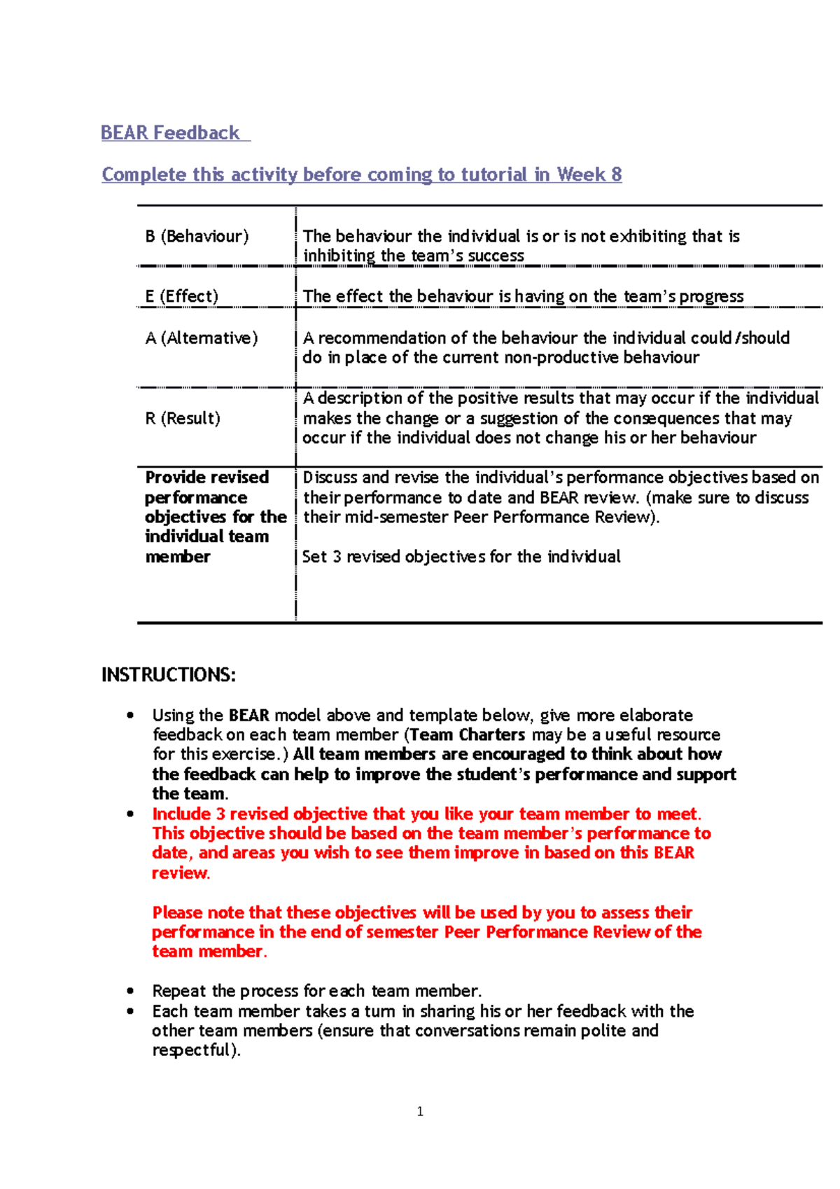 Original BEAR Feedback - BEAR Feedback Complete this activity before ...