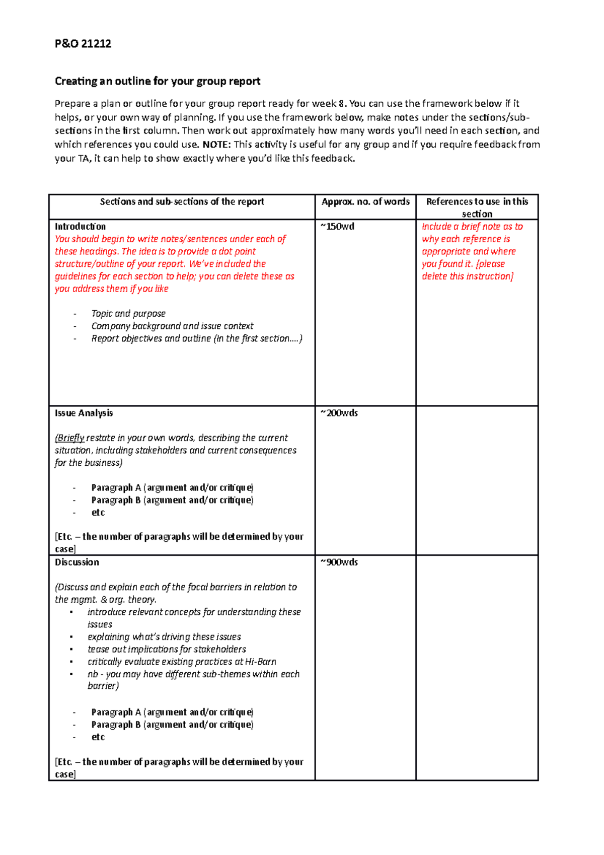 Group report outline - Notes - P&O 21212 Creating an outline for your ...