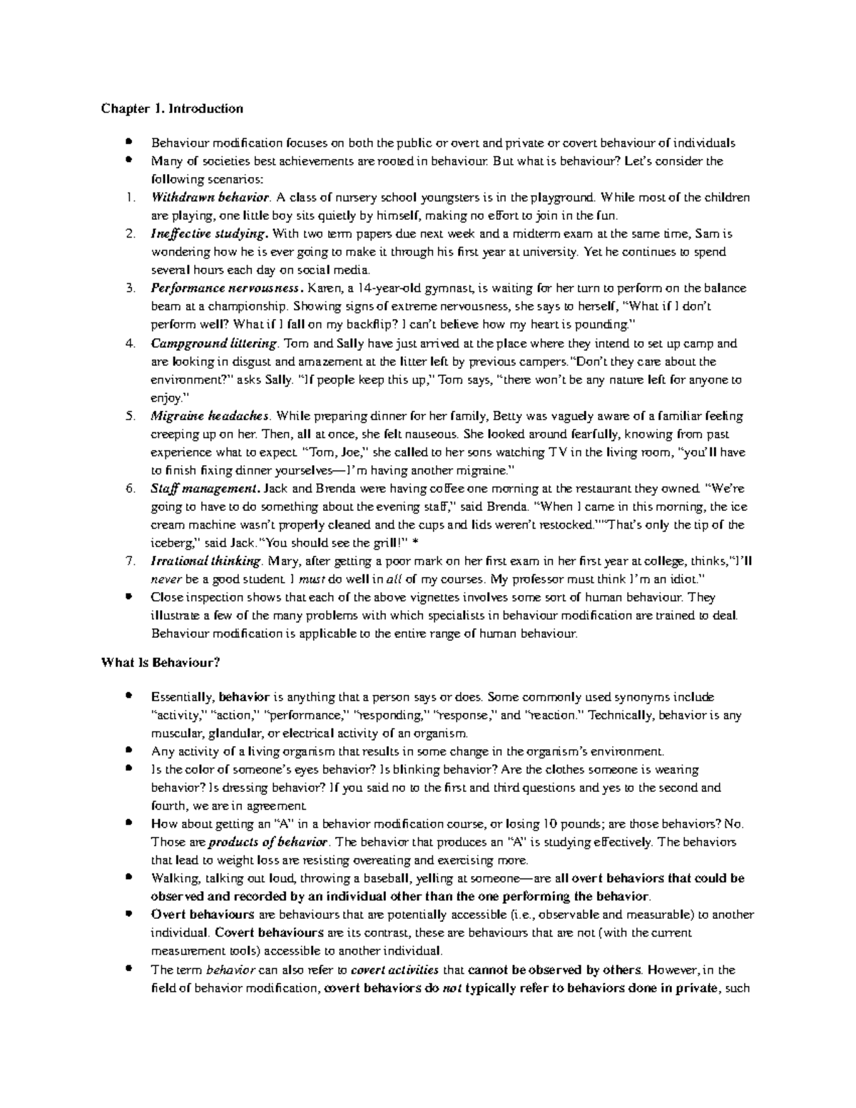 Chapter 1 - Introduction to Behaviour Modification Lecture Notes - PSYC ...