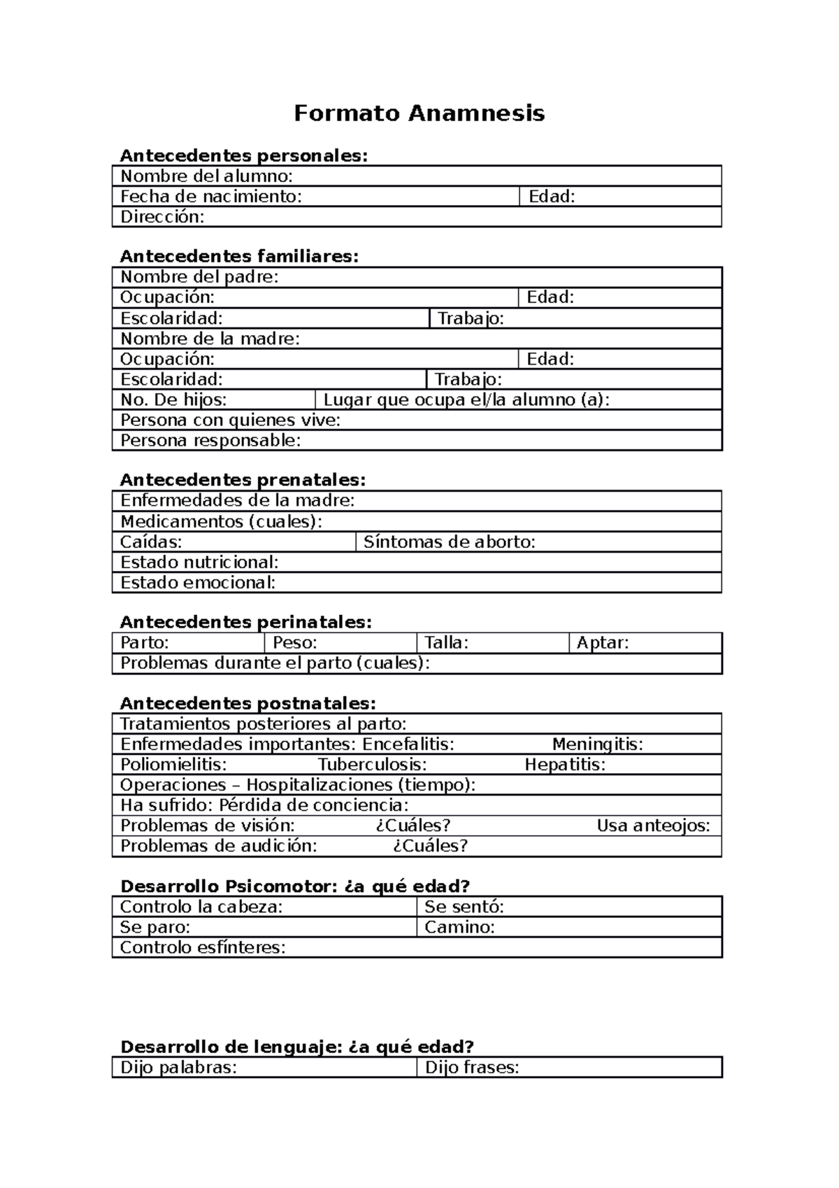 79281309-Formato-Anamnesis - Formato Anamnesis Antecedentes personales ...
