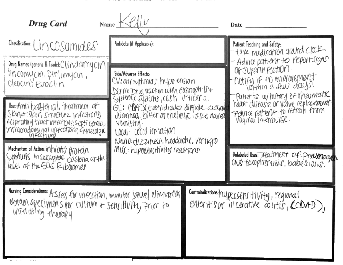 Drug card pharmacology - Drug Card Name Kelly Date Classification ...
