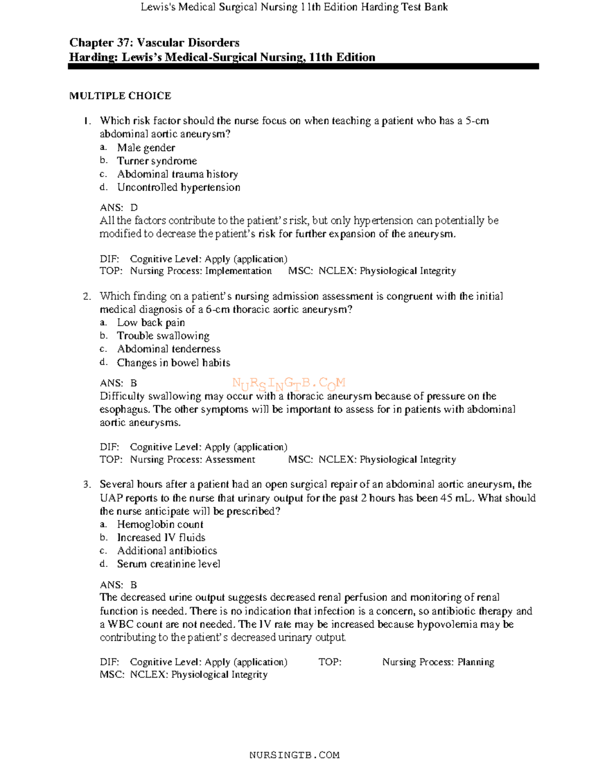 Lewis 11th edition chapter 37 - NURSINGTB Chapter 37: Vascular ...