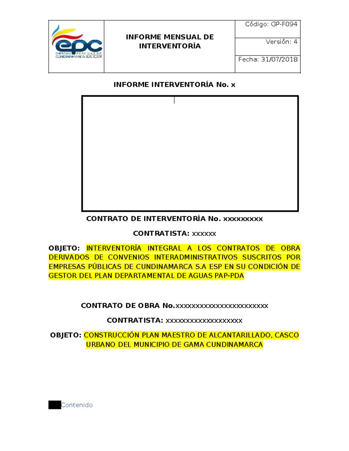 GP-F094 Informe Mensual de Interventoria - INFORME MENSUAL DE ...