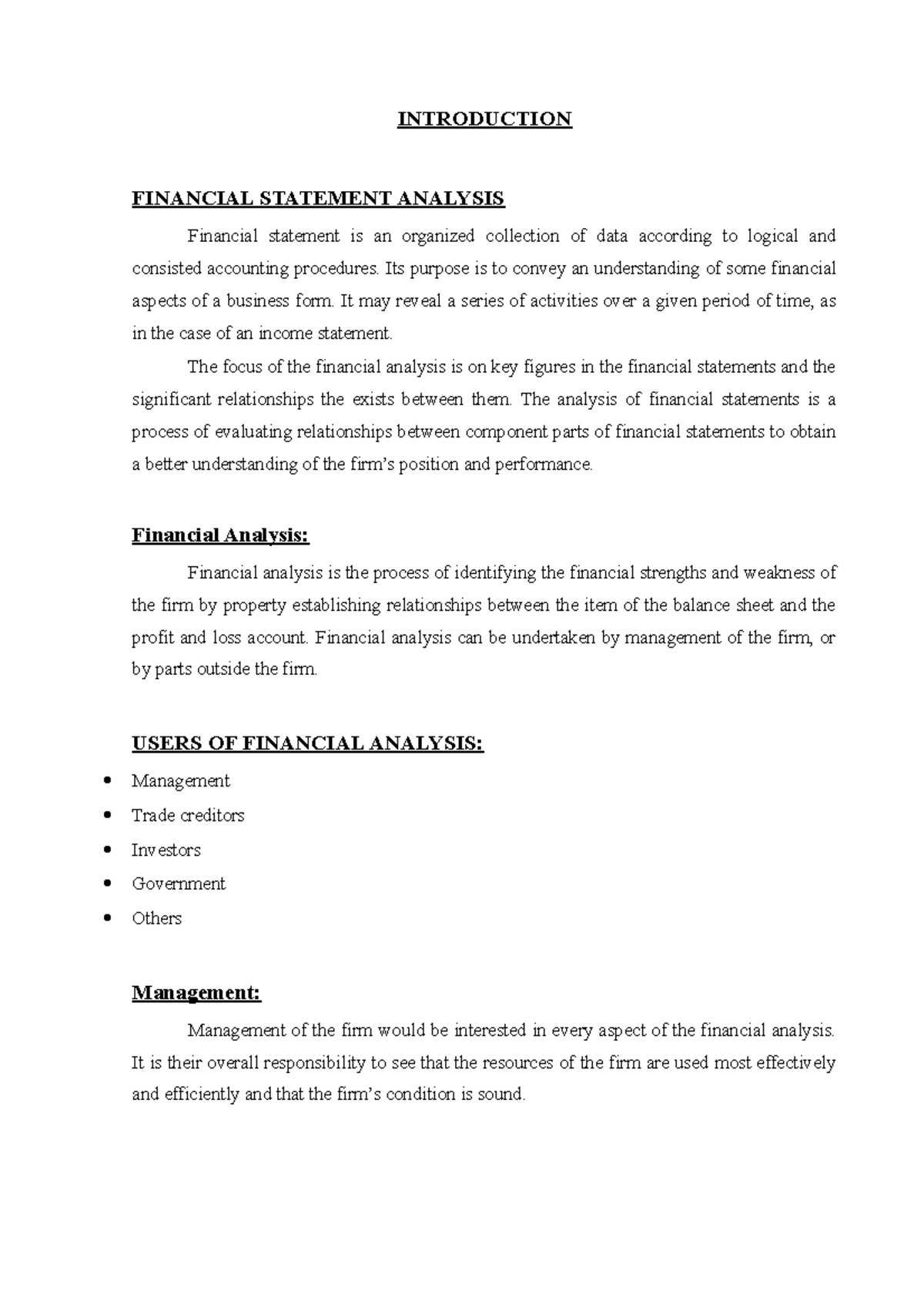 FINANCIAL ANAYLISIS BLACK BOOK PROJECT - INTRODUCTION FINANCIAL ...