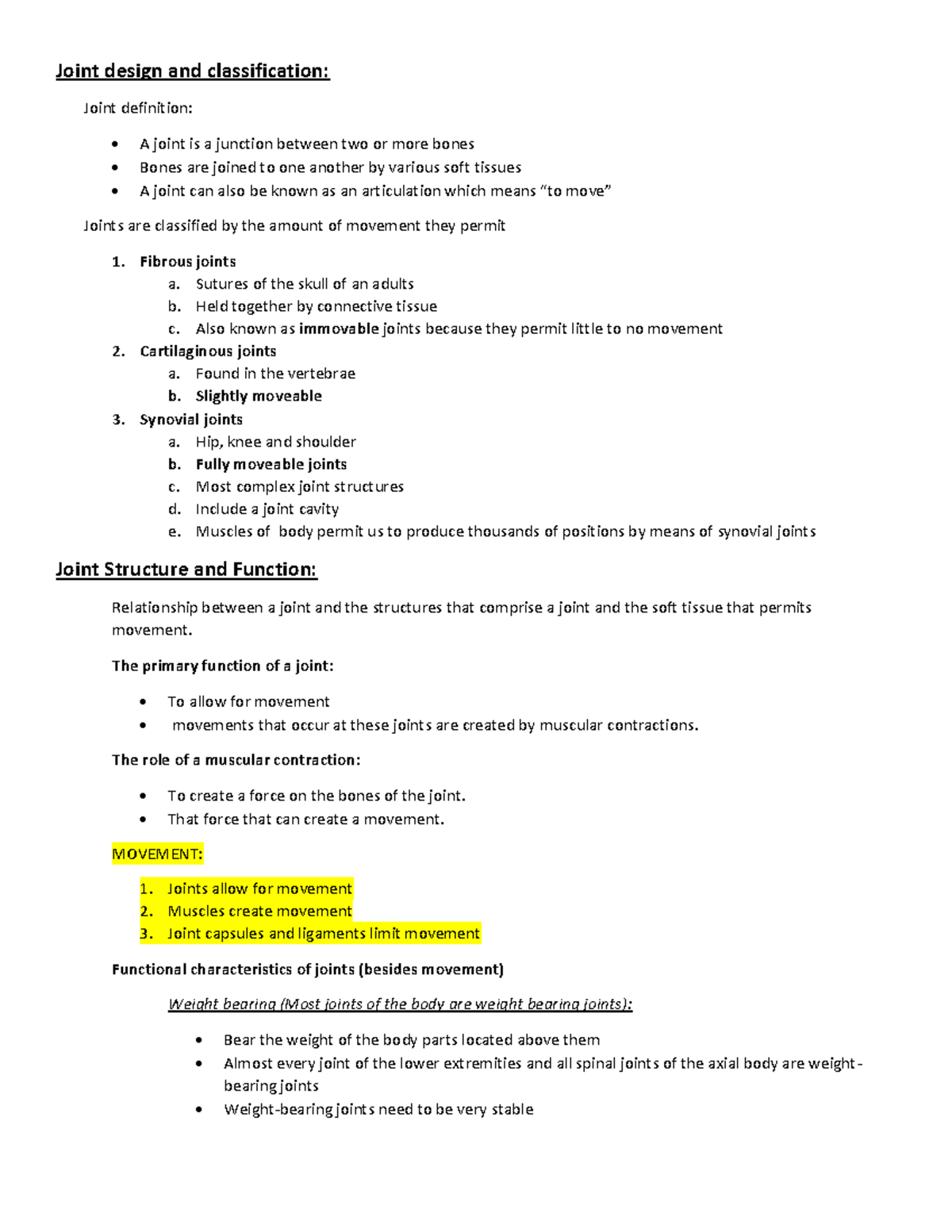 EXCI 202 Notes 3 - Joint design and classification: Joint definition: A ...