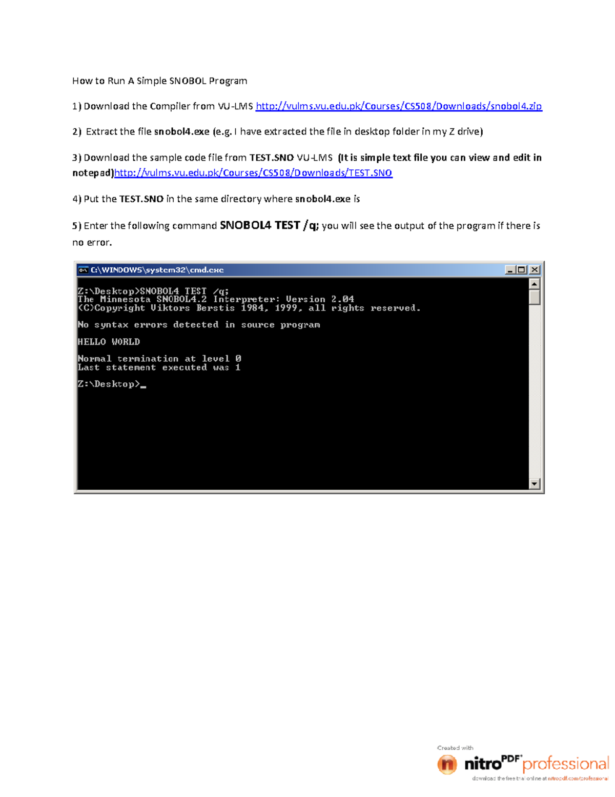 other study material - How to Run A Simple SNOBOL Program Download the ...