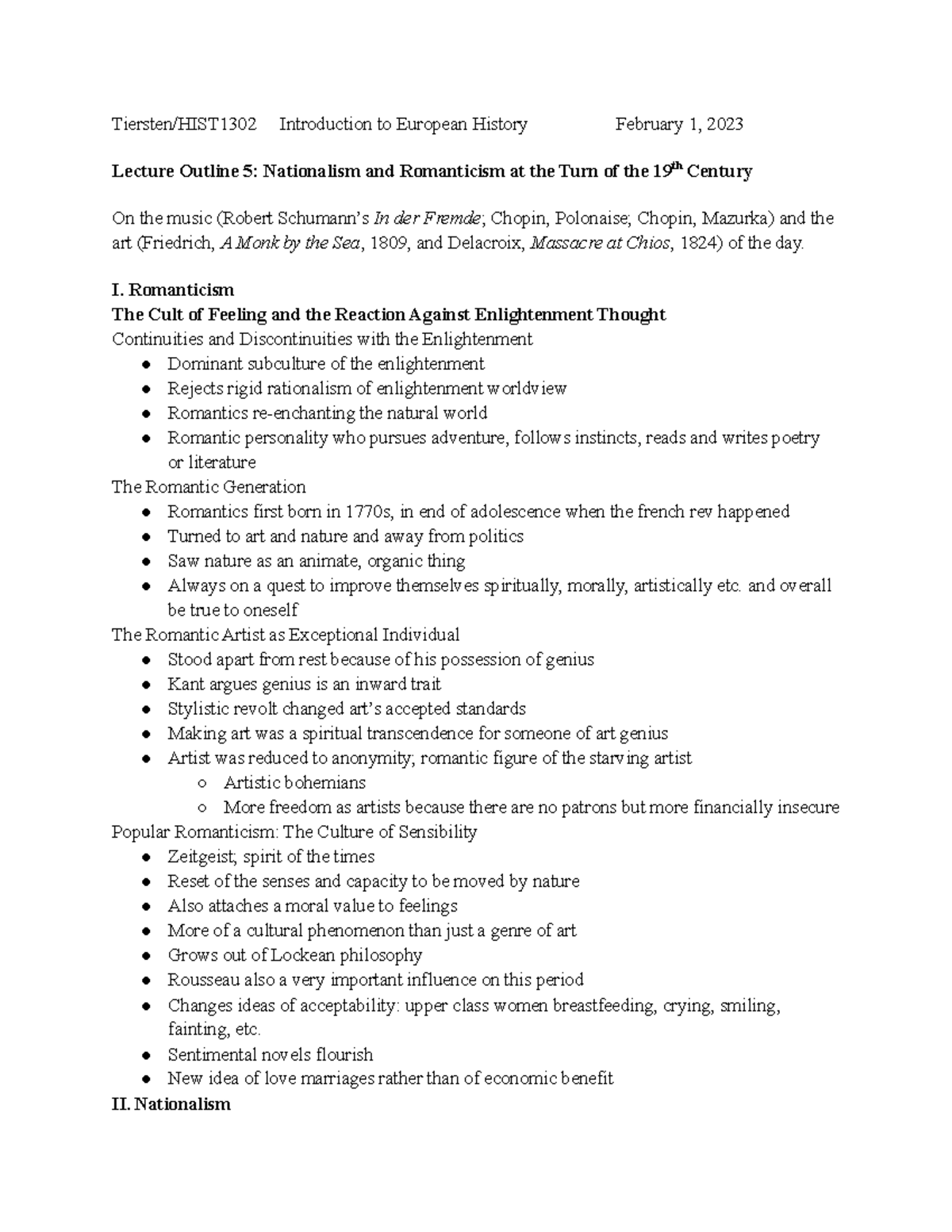 Modern Europe Lecture 5 - Tiersten/HIST1302 Introduction to European History February 1, 2023 ...