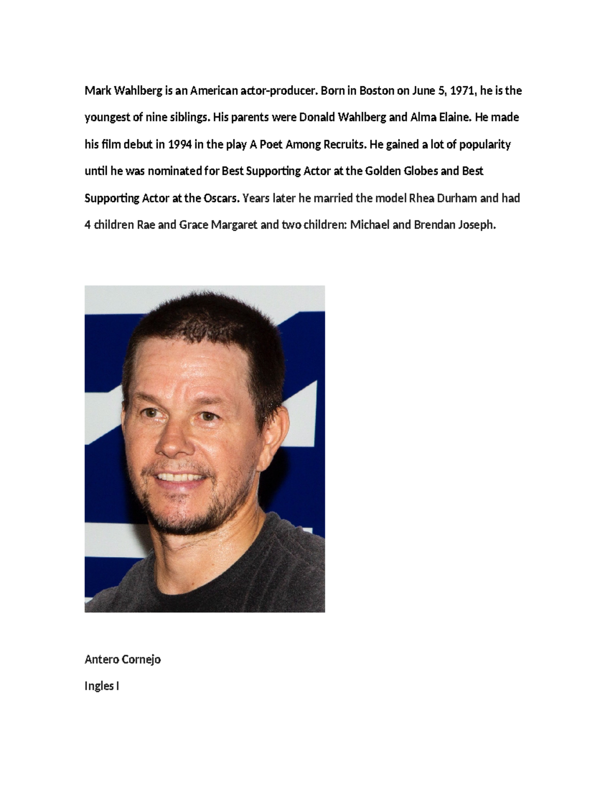 Mark Wahlberg Week 02 Task Assignment - Mark Wahlberg is an American ...