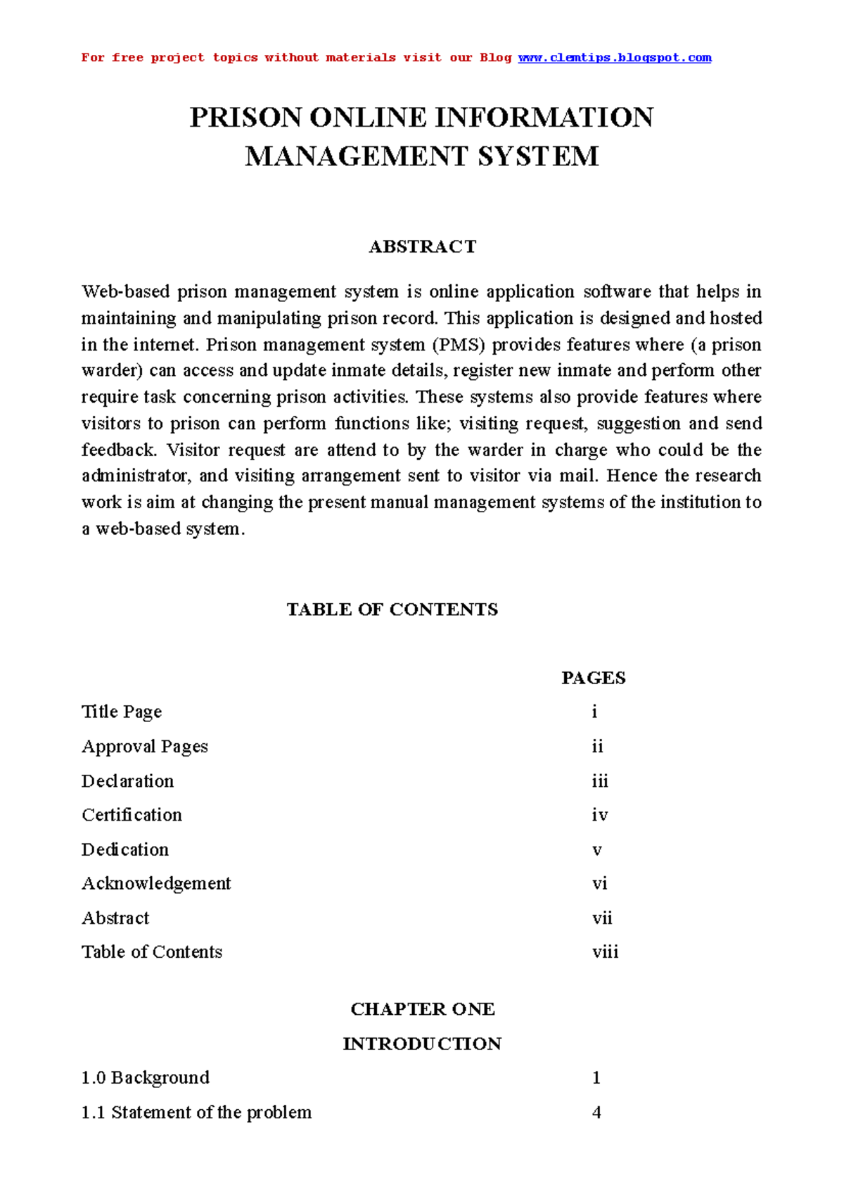 Prison Online Information Management SYS - PRISON ONLINE INFORMATION ...
