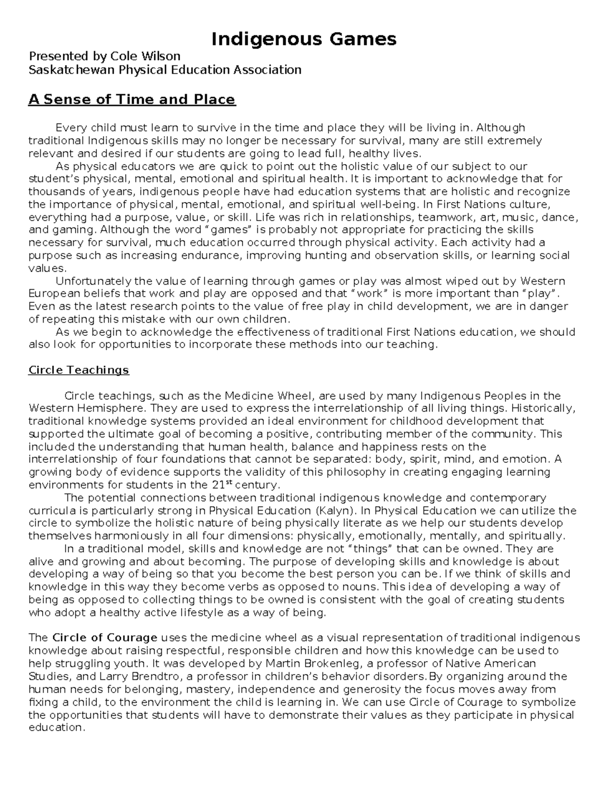 Indigenous Games Handout - Indigenous Games Presented by Cole Wilson ...