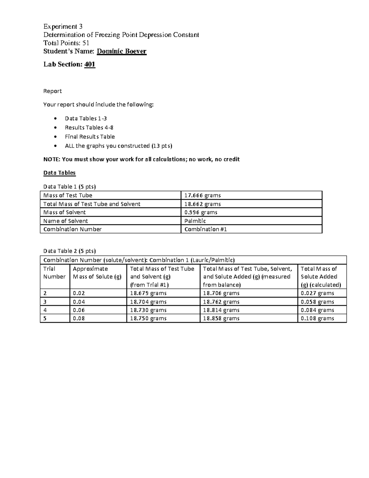 CHEM 110 L - Experiment 3 Freezing Point Depression - Determination of ...