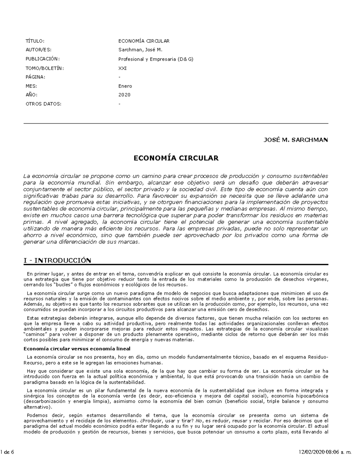 Economía Circular - TÍTULO: ECONOMÍA CIRCULAR AUTOR/ES: Sarchman, José ...