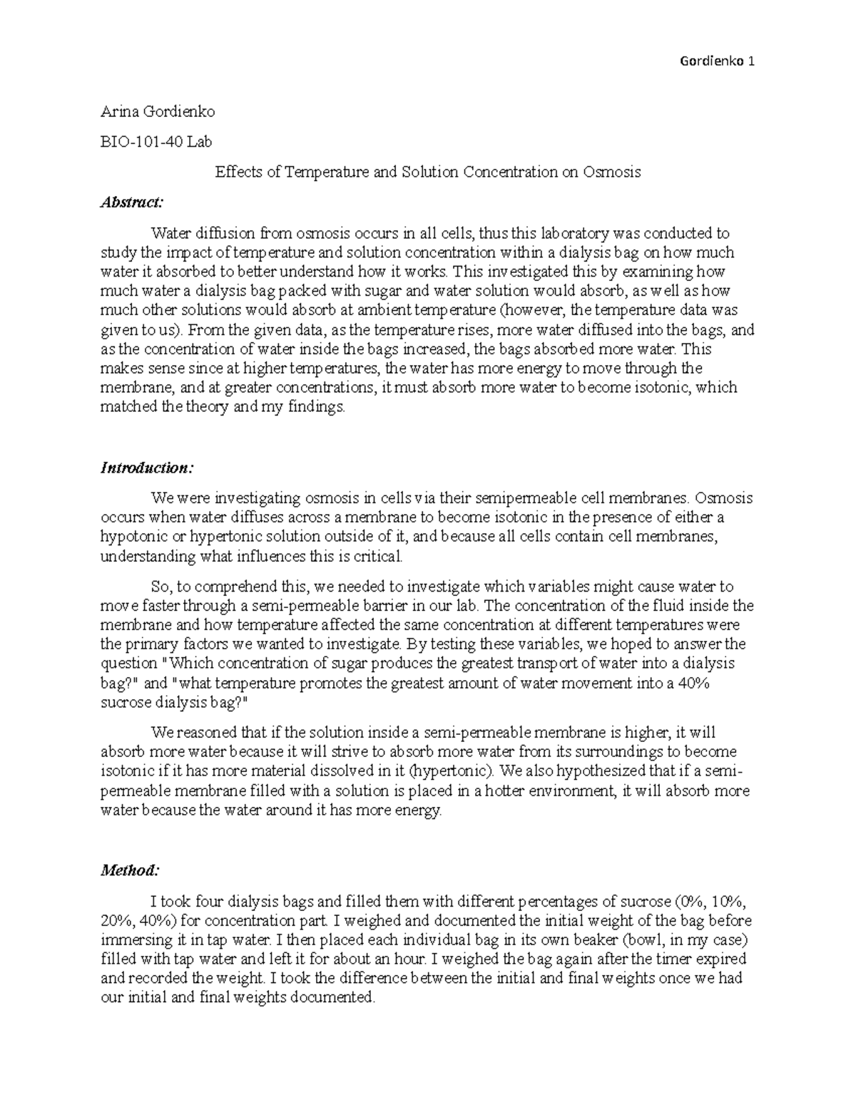 Effects of Temperature and Solution Concentration on Osmosis final ...
