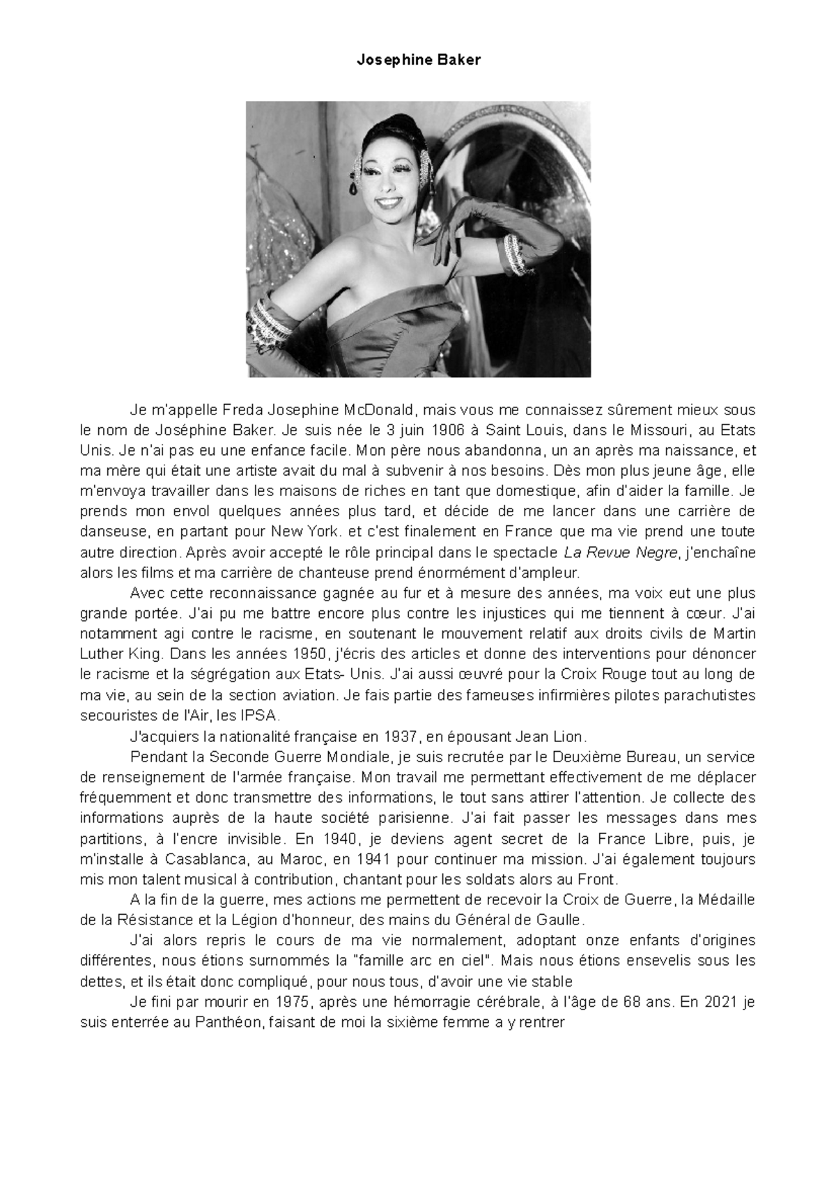 L'histoire de Joséphine Baker - Josephine Baker Je m’appelle Freda ...