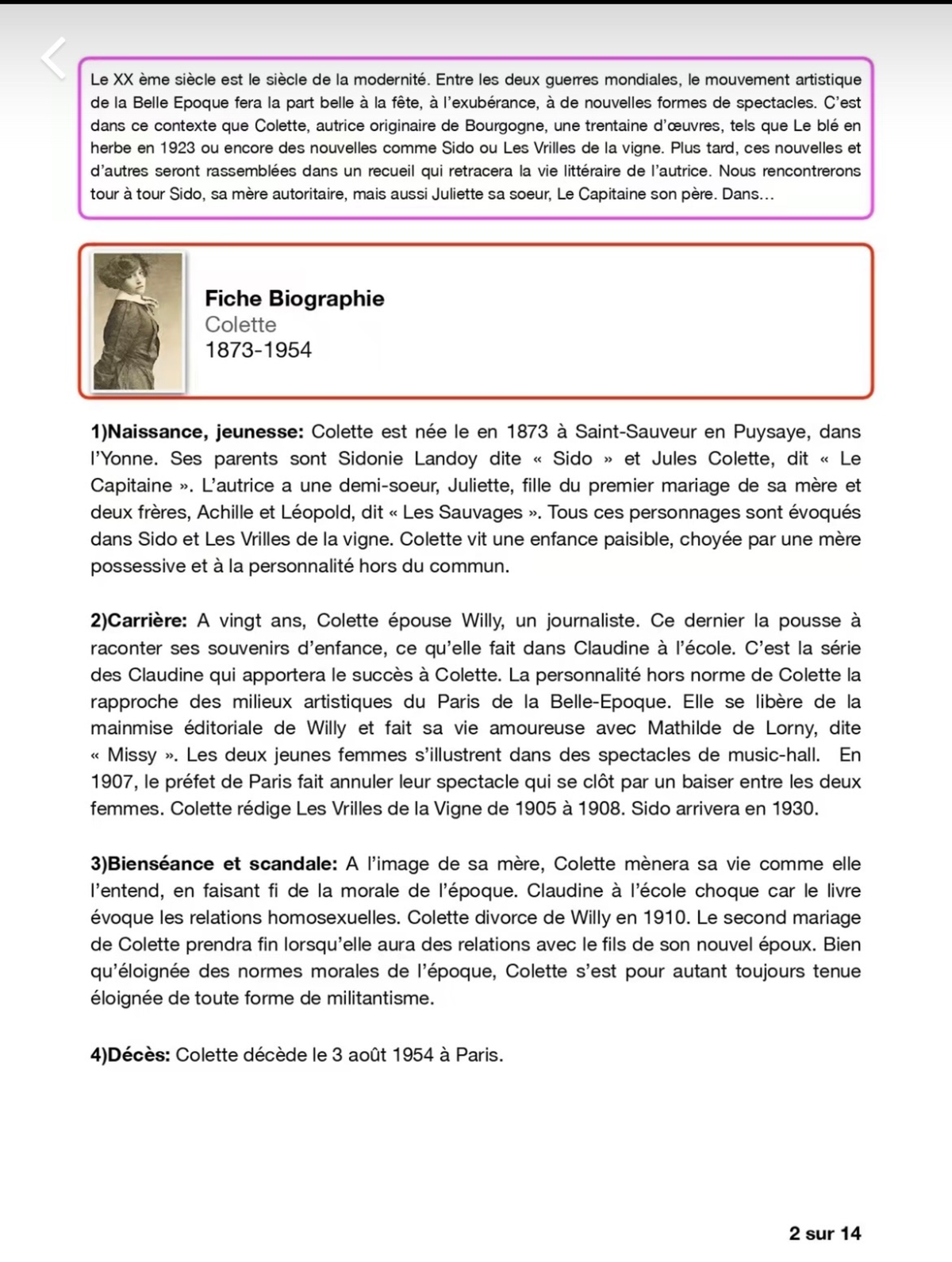 Sido + vrilles de la Vignes complet - Français - Studocu