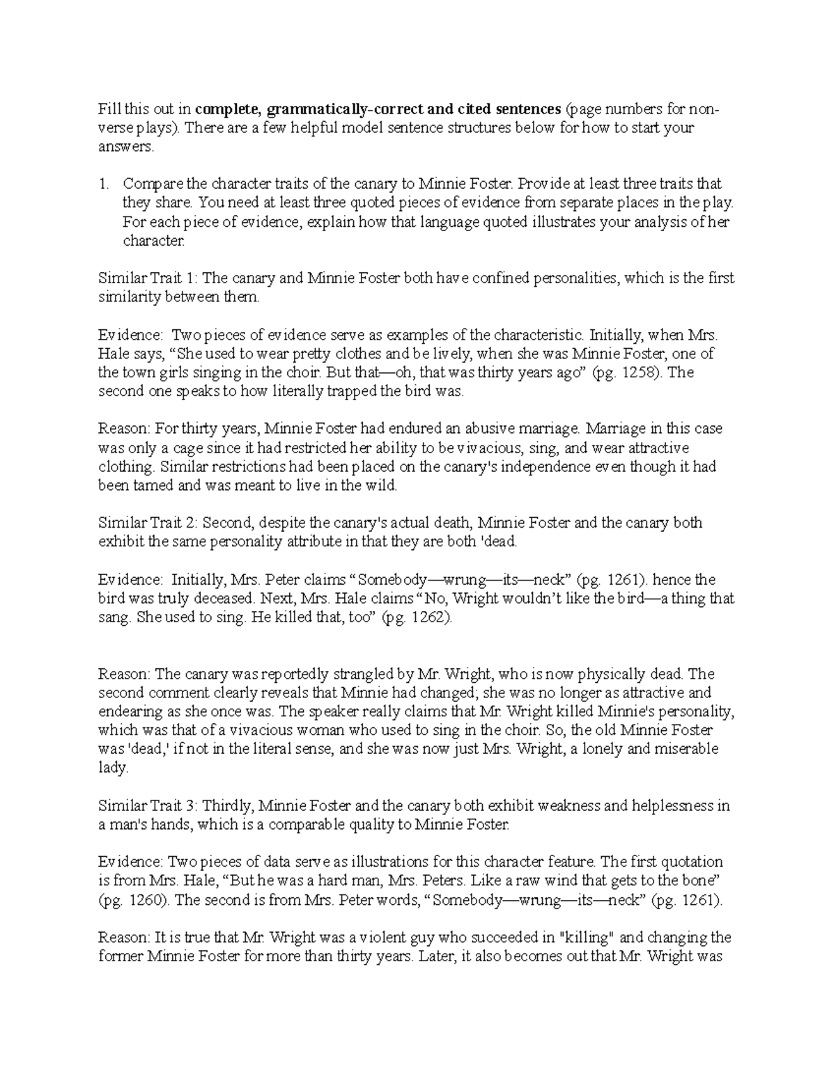 Trifles Process document - Fill this out in complete, grammatically ...