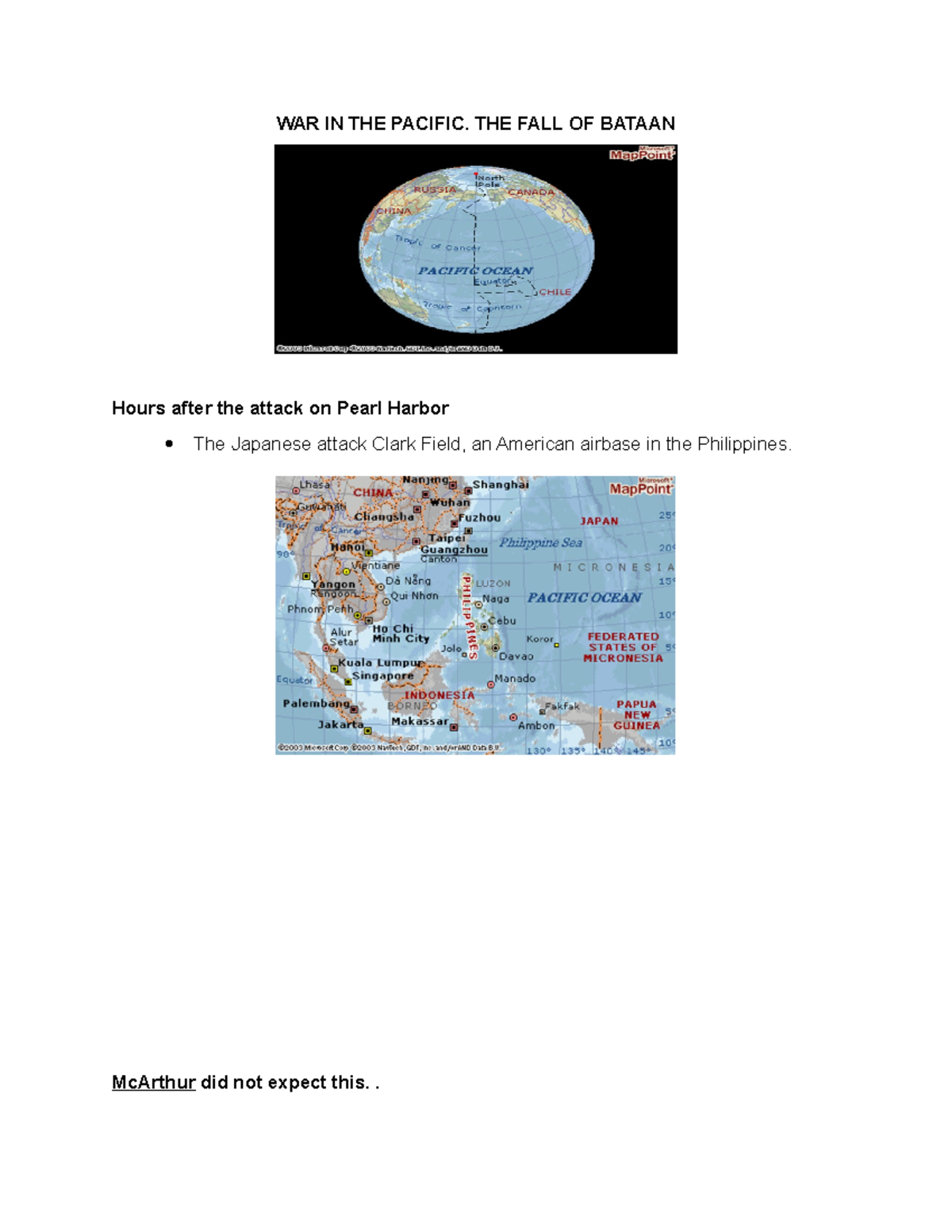 (8) The War in Pacific. The Fall of Bataan - Readings in Philippine ...