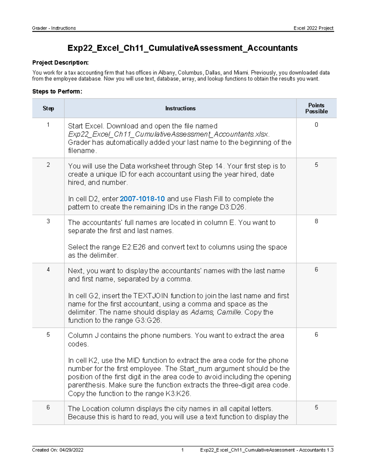 Exp22 Excel Ch11 Cumulative Assessment Accountants Instructions - - Studocu