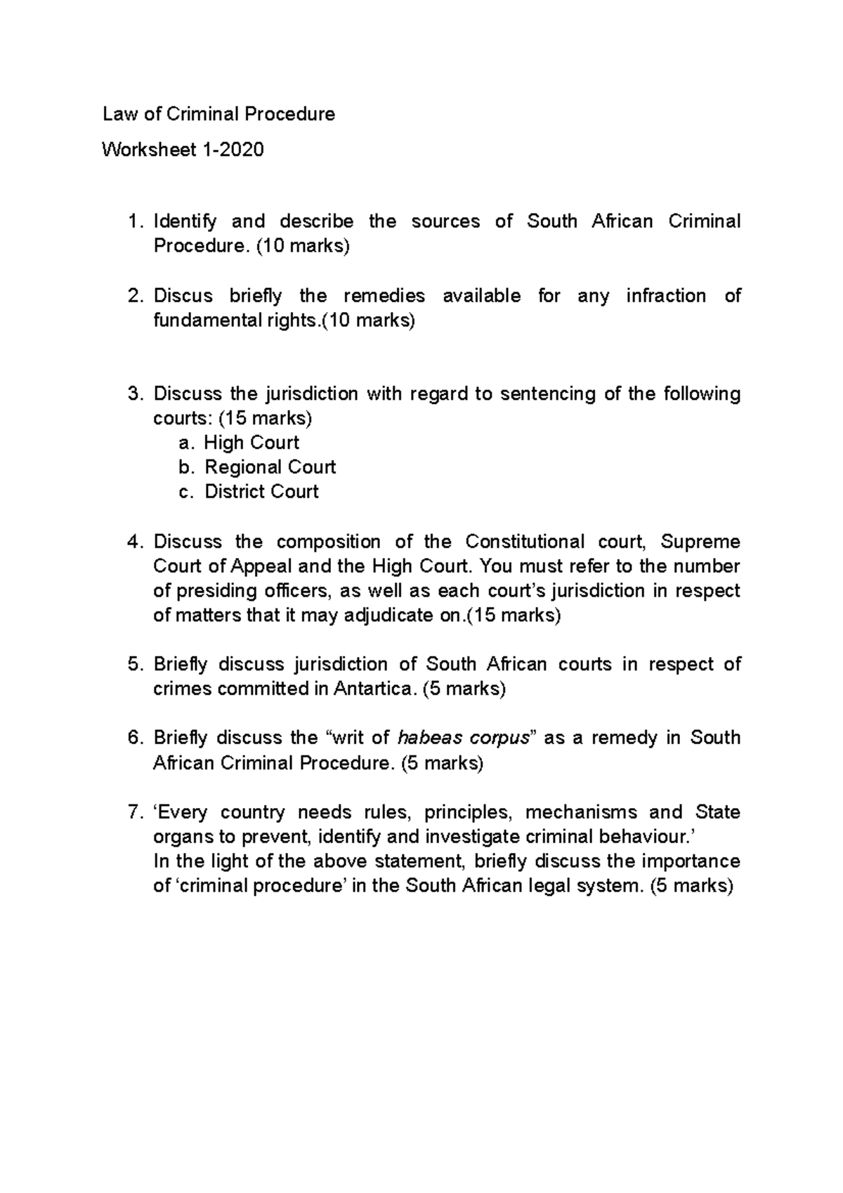 Sample/practice exam 2020, questions - Law of Criminal Procedure ...