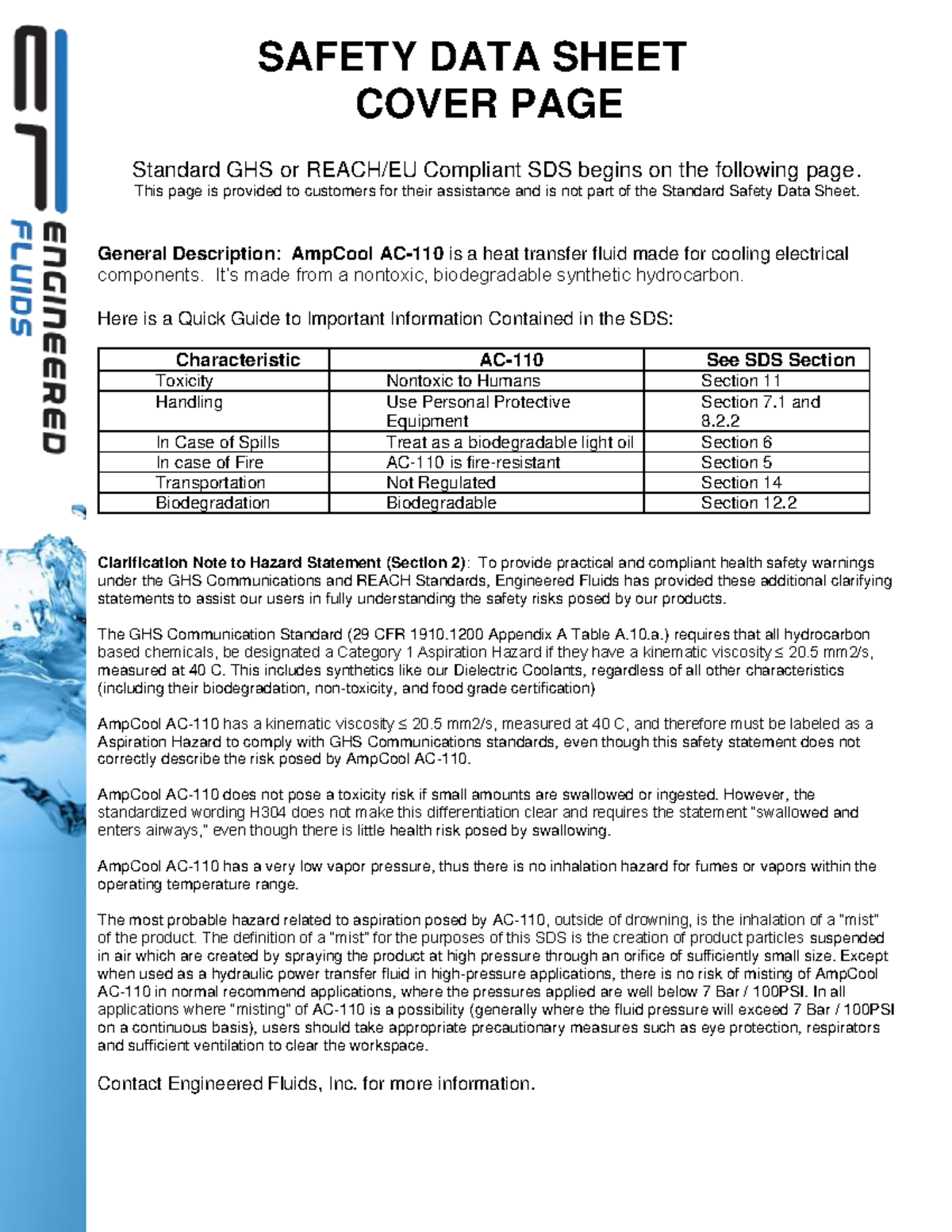 Amp Cool AC-110 - (AC-110-SDS-ENG-GHS-20230512)-2 - SAFETY DATA SHEET COVER PAGE Standard GHS or ...
