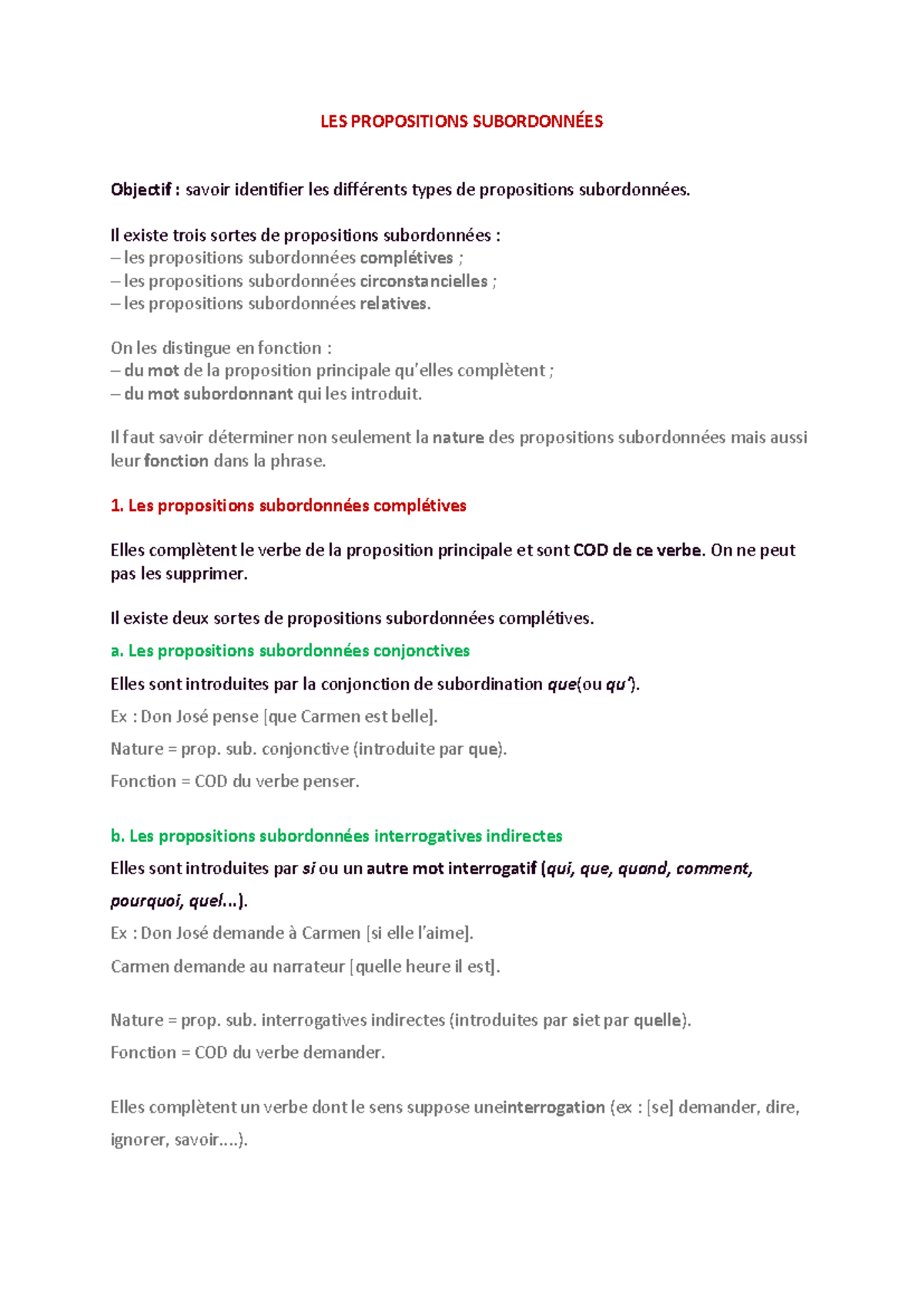 Les propositions subordonnées - LES PROPOSITIONS SUBORDONNÉES Objectif ...