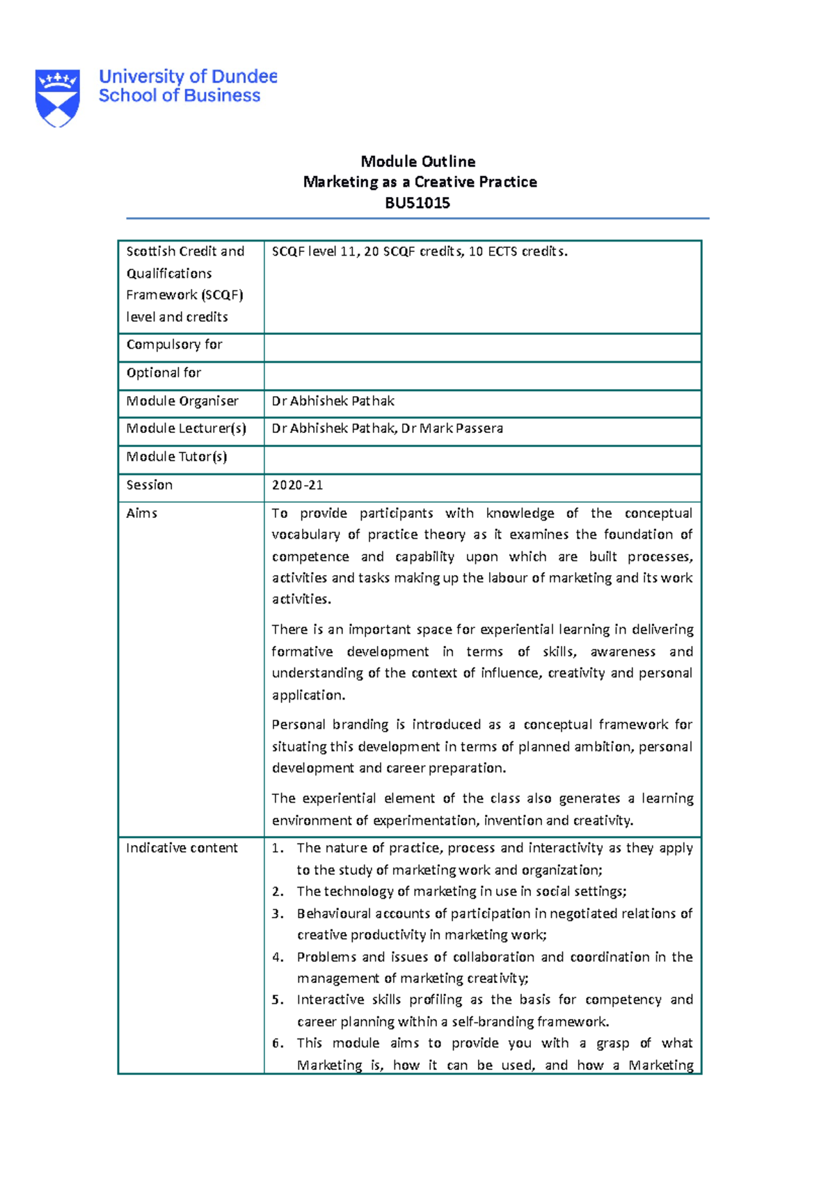 BU51015 Module Outline - BU51015 - Dundee - Studocu