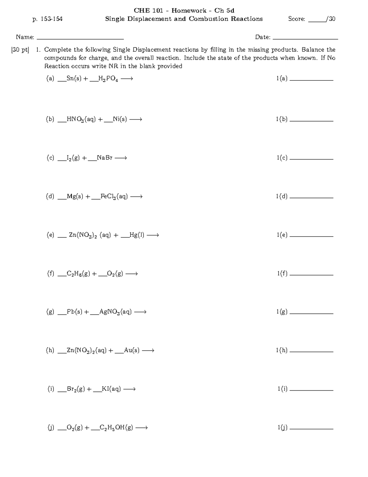 CHE101 Homework - p. 153- CHE 101 - Homework - Ch 5d Single ...