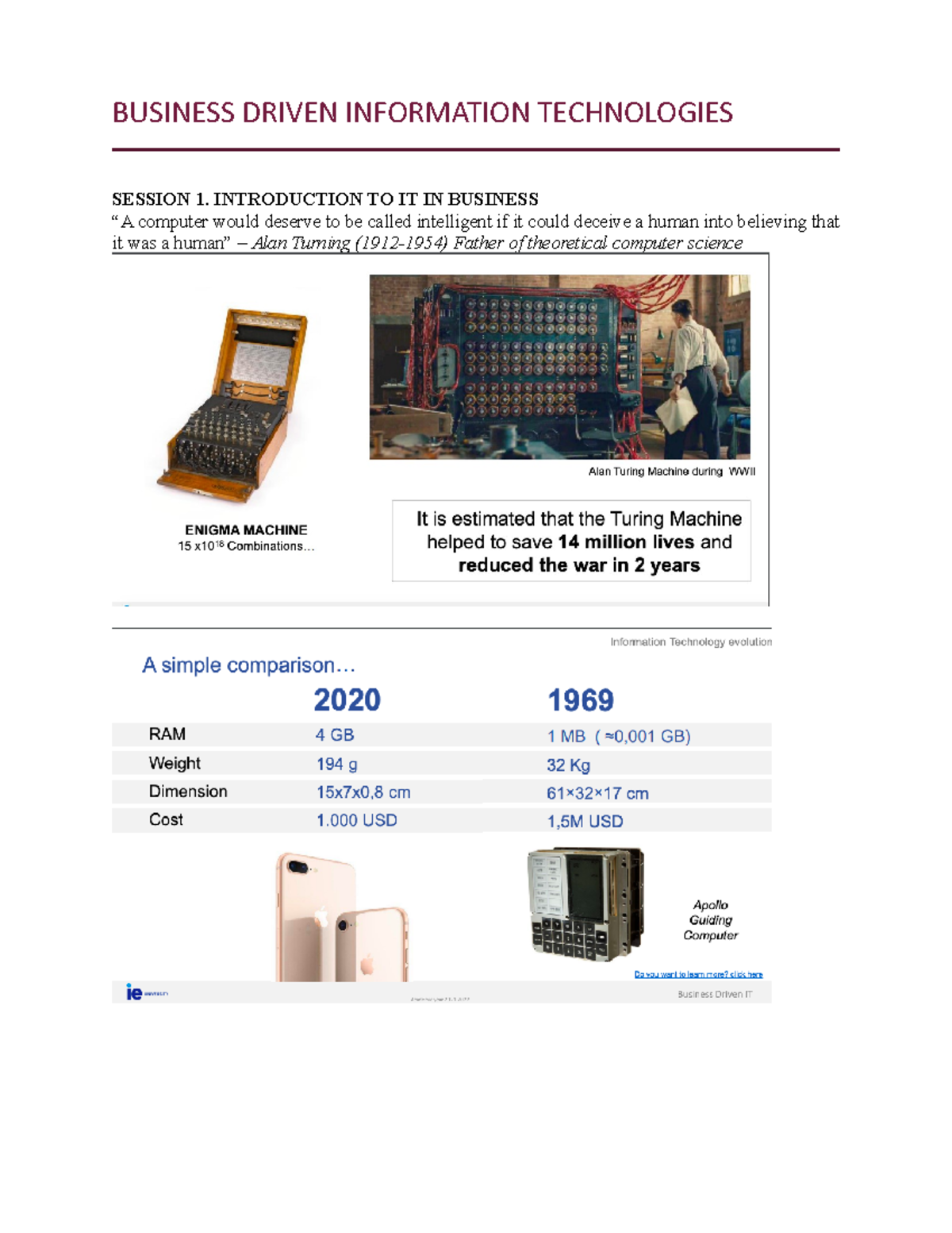 BDIT notes - BUSINESS DRIVEN INFORMATION TECHNOLOGIES SESSION 1 ...