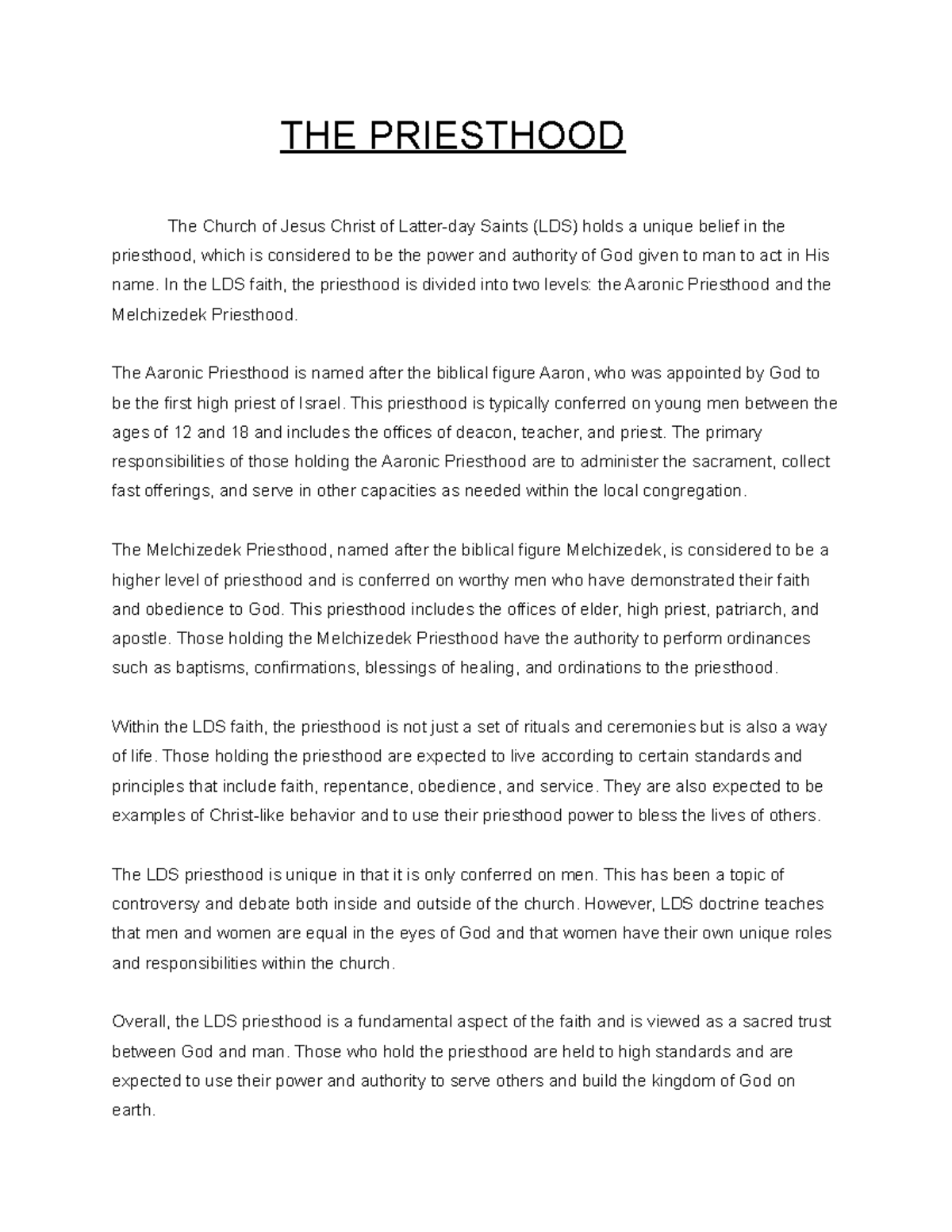 The History Of The Priesthood - THE PRIESTHOOD The Church of Jesus ...