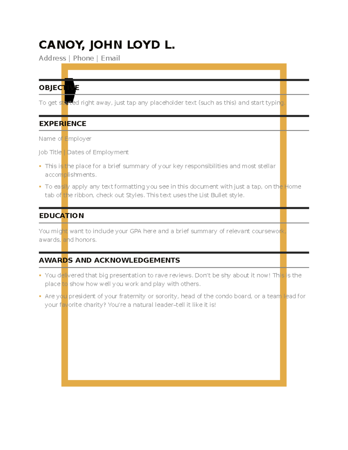 Document - Summary course history - CANOY, JOHN LOYD L. Address | Phone | Email OBJECTIVE To get ...