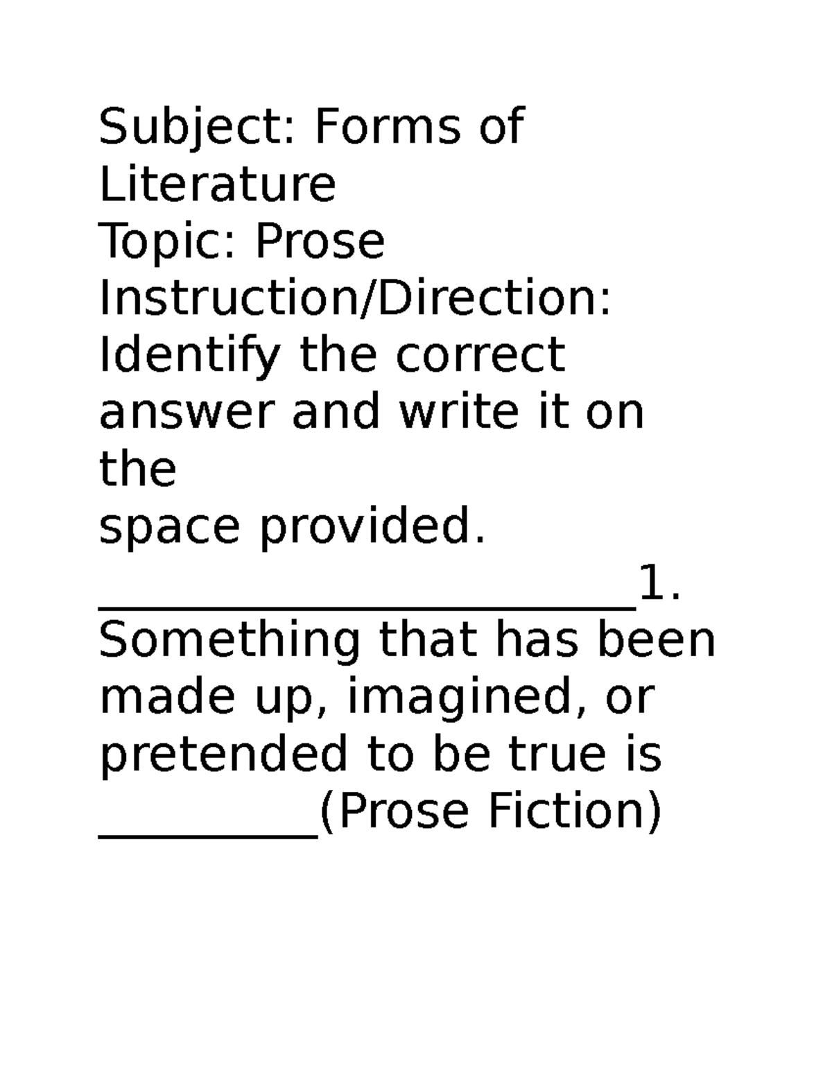 Association FORM - /mlnbkjbl';l' - Subject: Forms of Literature Topic ...