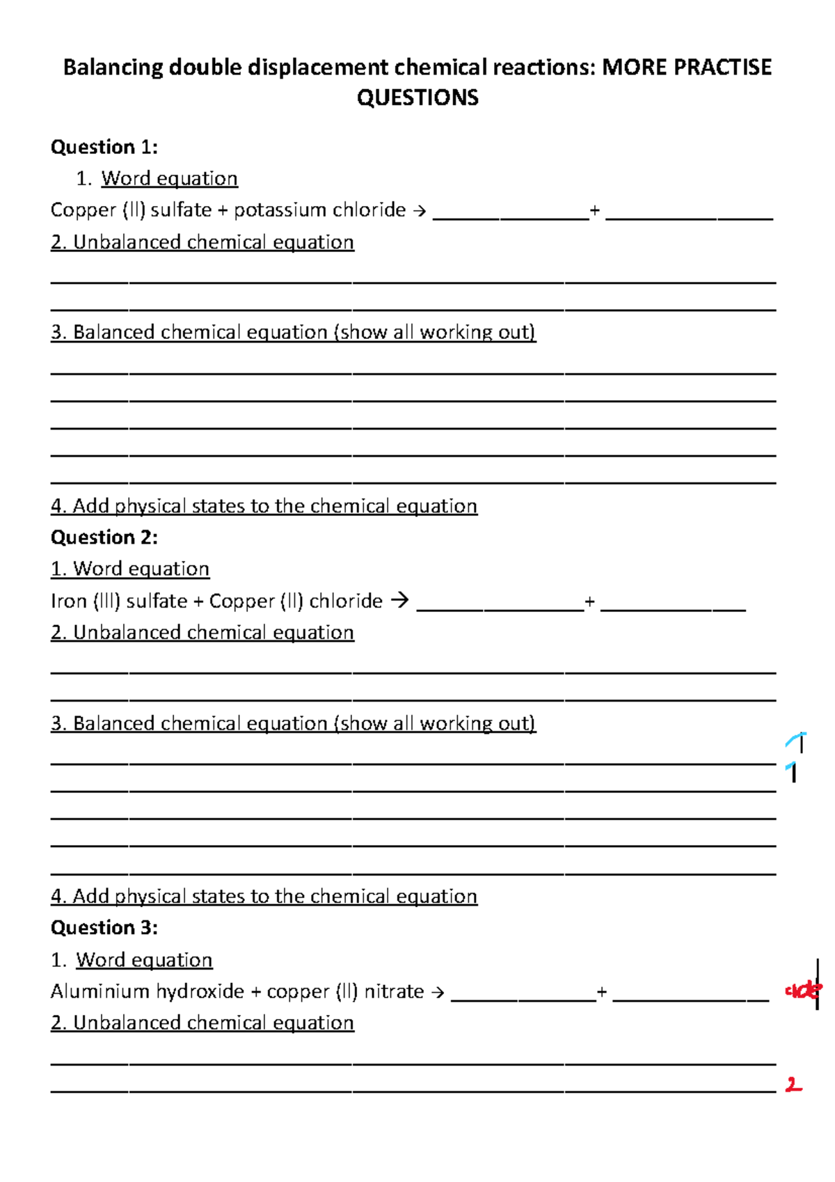 Answers -more practise-balancing double displacement reactions ...